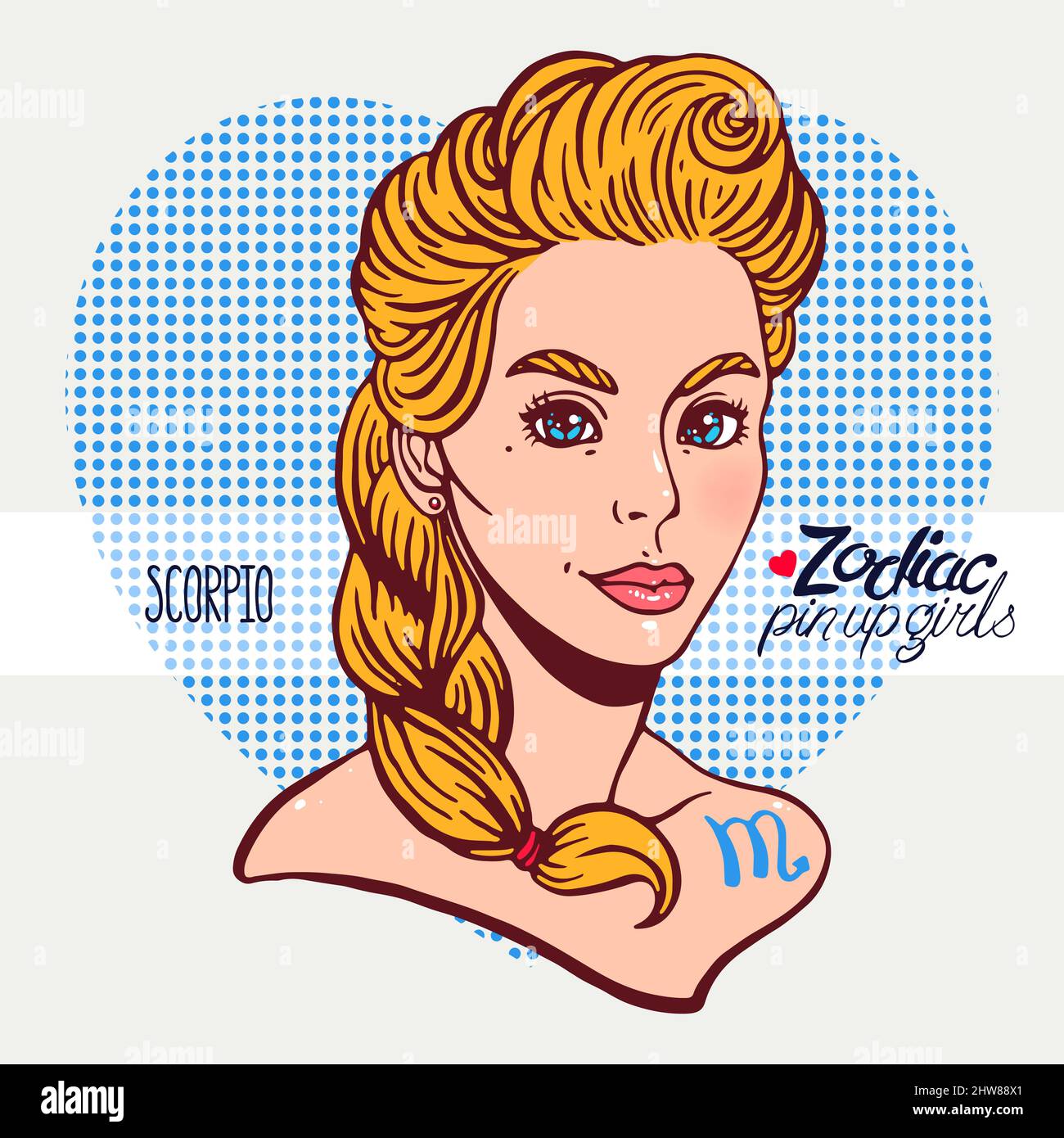 Zodiac signs - Scorpio as a girl in the style of pin-up. Hand-drawn ...