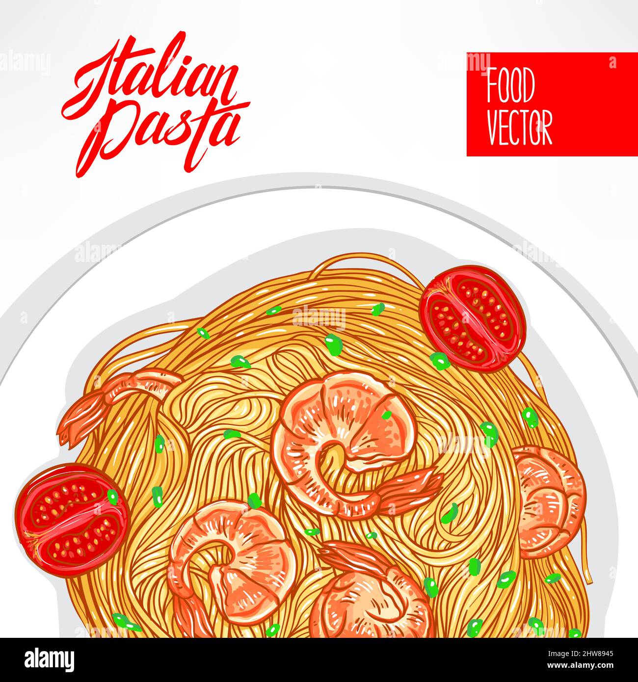 Gourmet shrimp pasta Stock Vector Images - Alamy