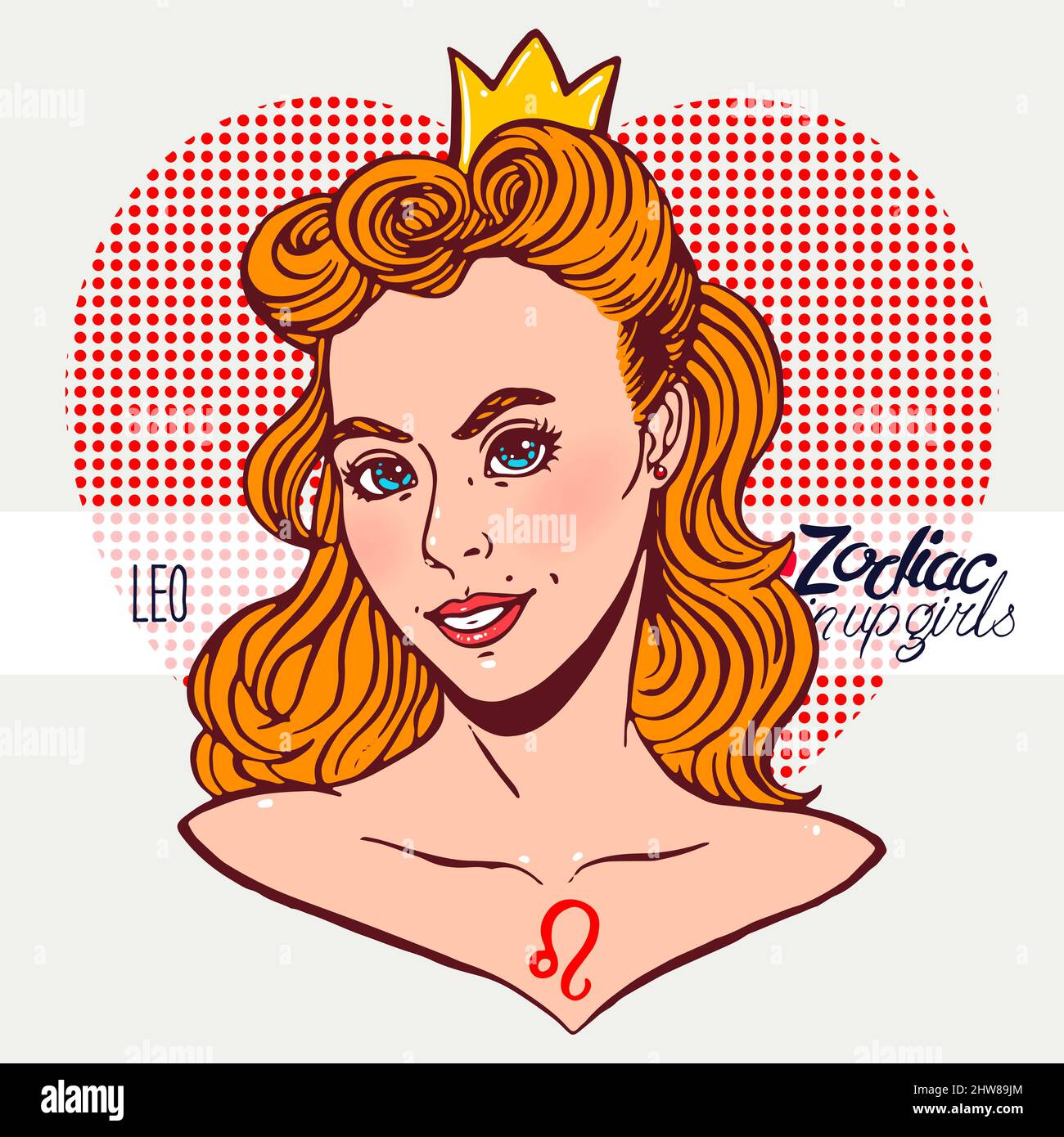 Zodiac signs - Leo as a girl in the style of pin-up. Hand-drawn ...