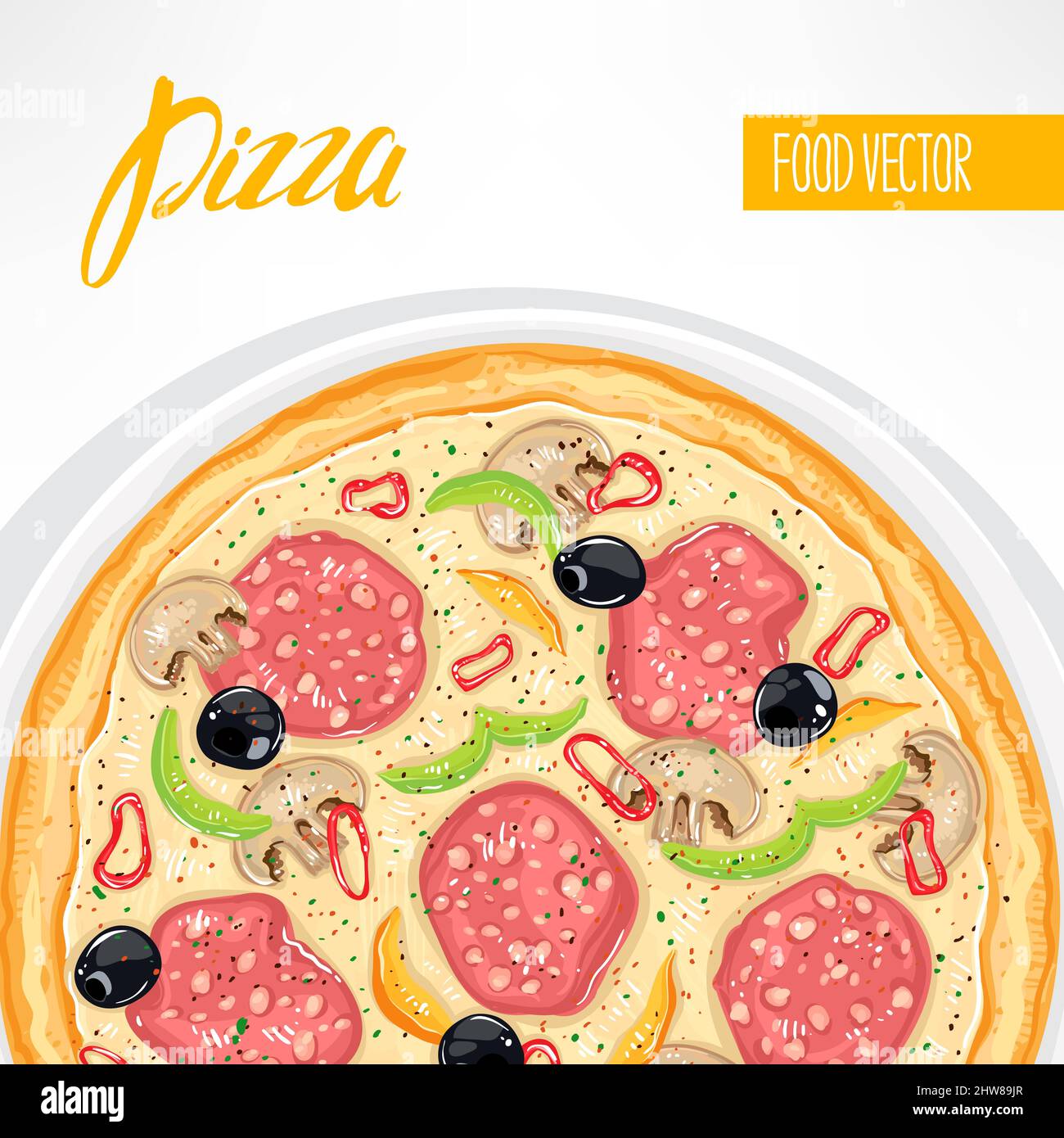 background with delicious pizza with sausage and mushrooms with place ...