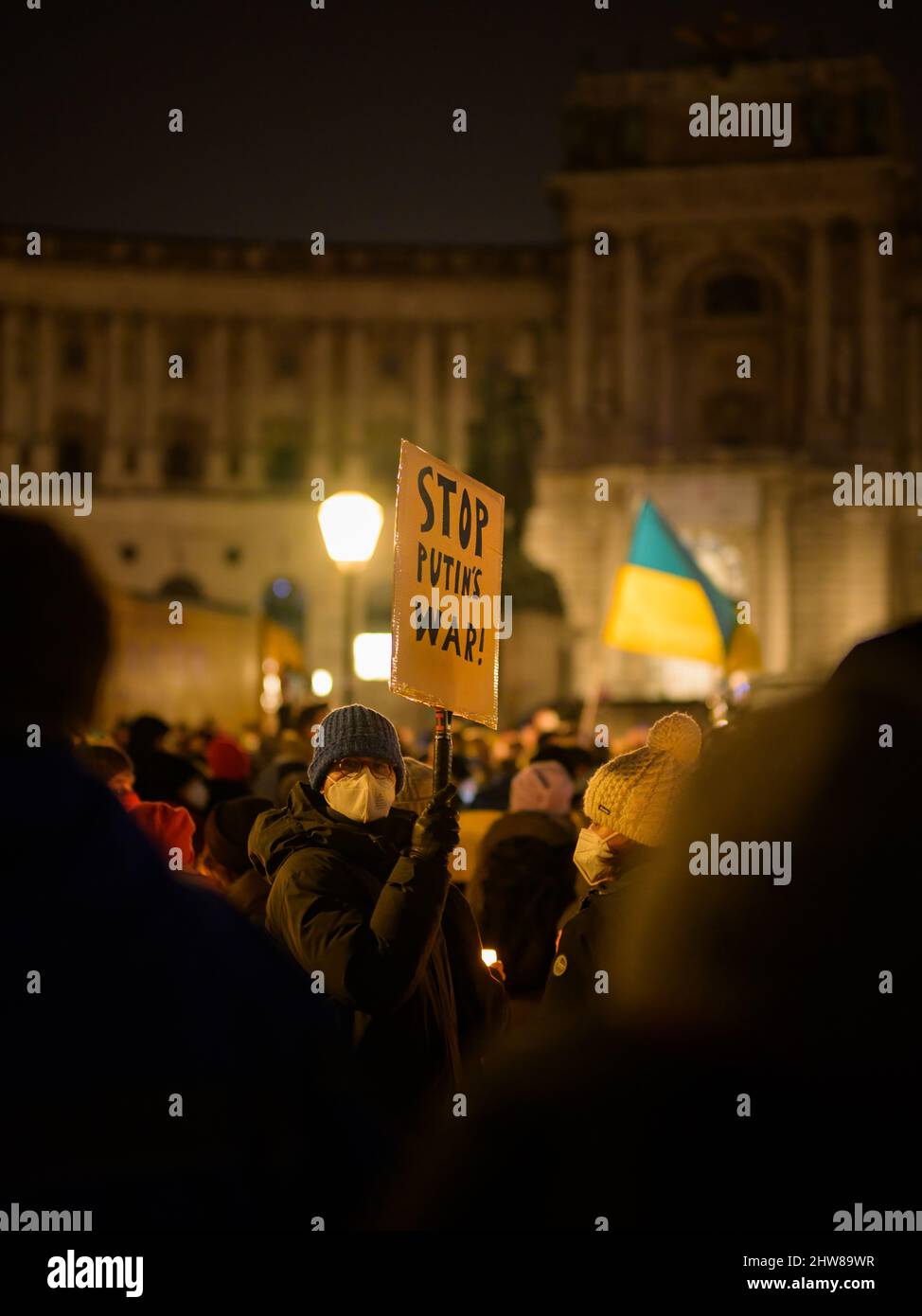 Vienna, Austria - February 27, 2022: People demonstrating against war ...