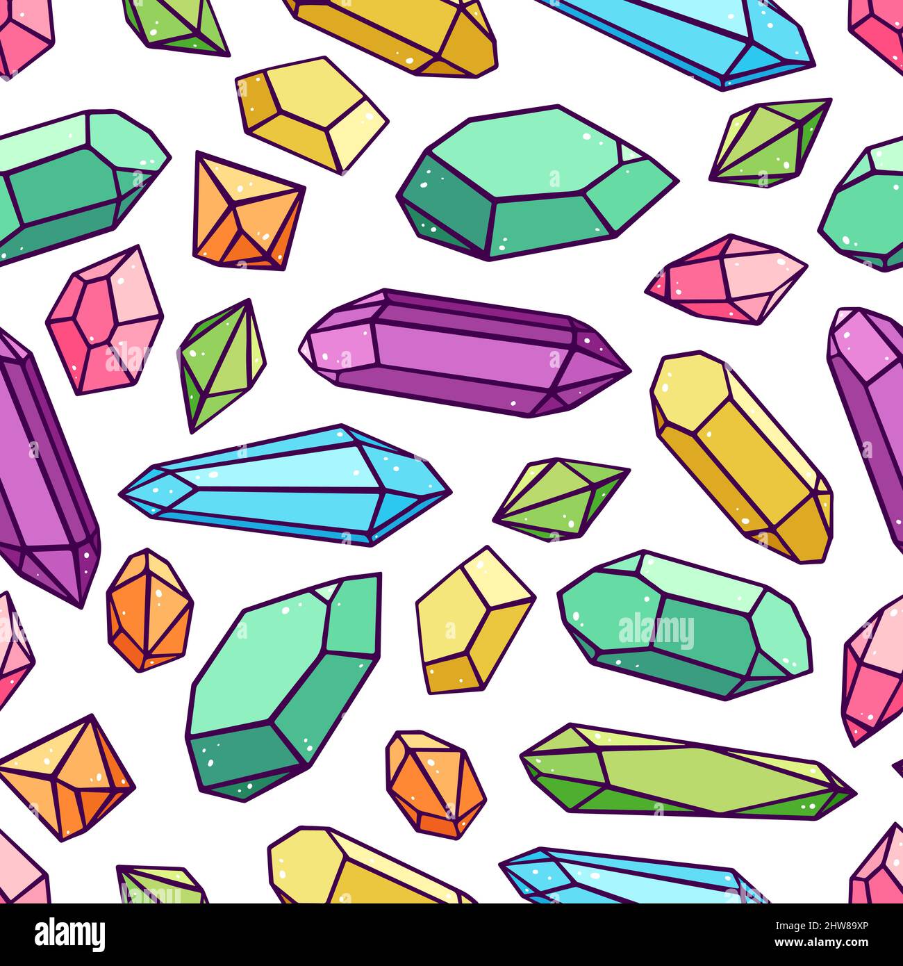 beautiful seamless pattern of a variety of crystals and gemstones. hand ...