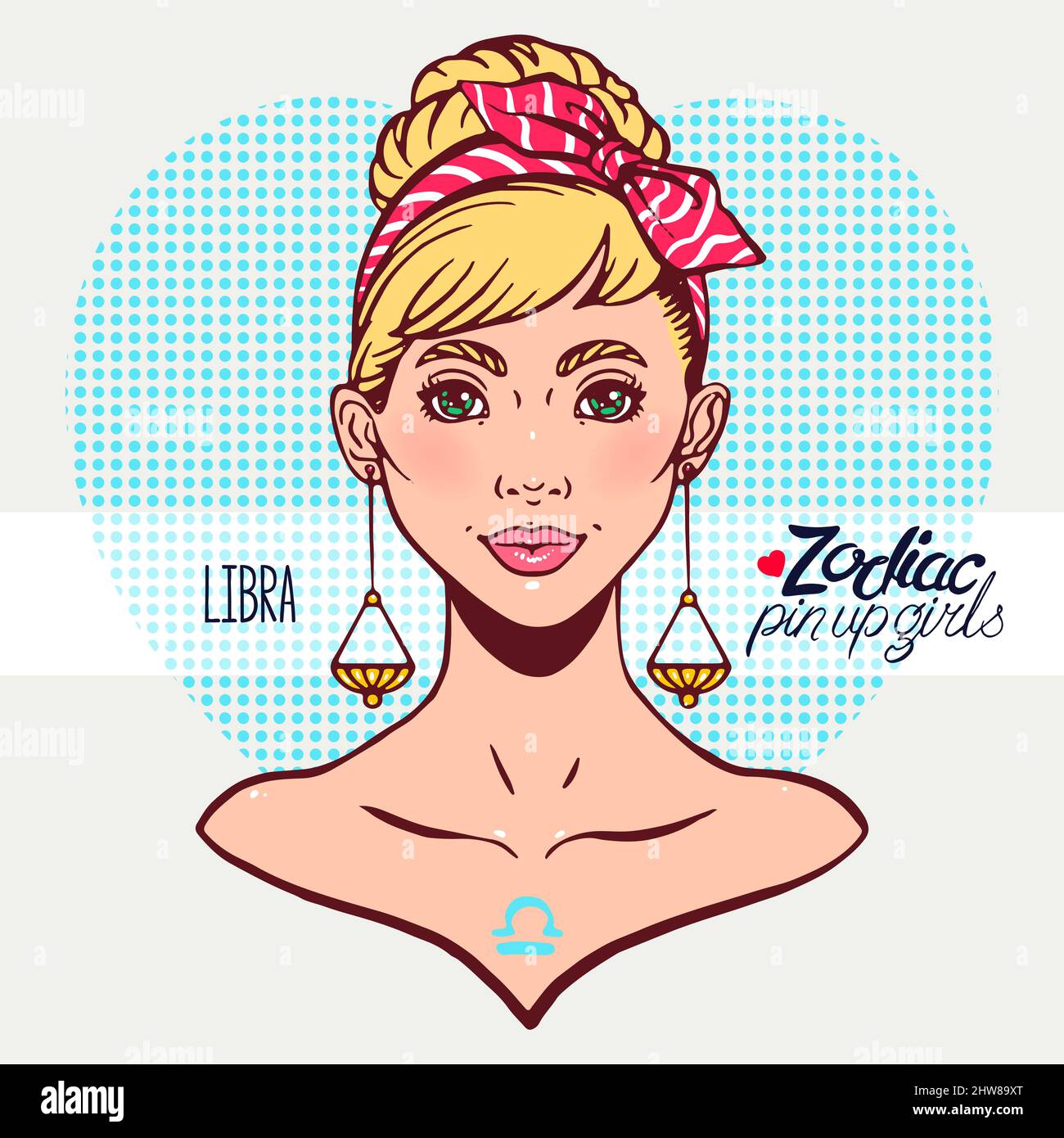 Zodiac signs - Libra as a girl in the style of pin-up. Hand-drawn ...