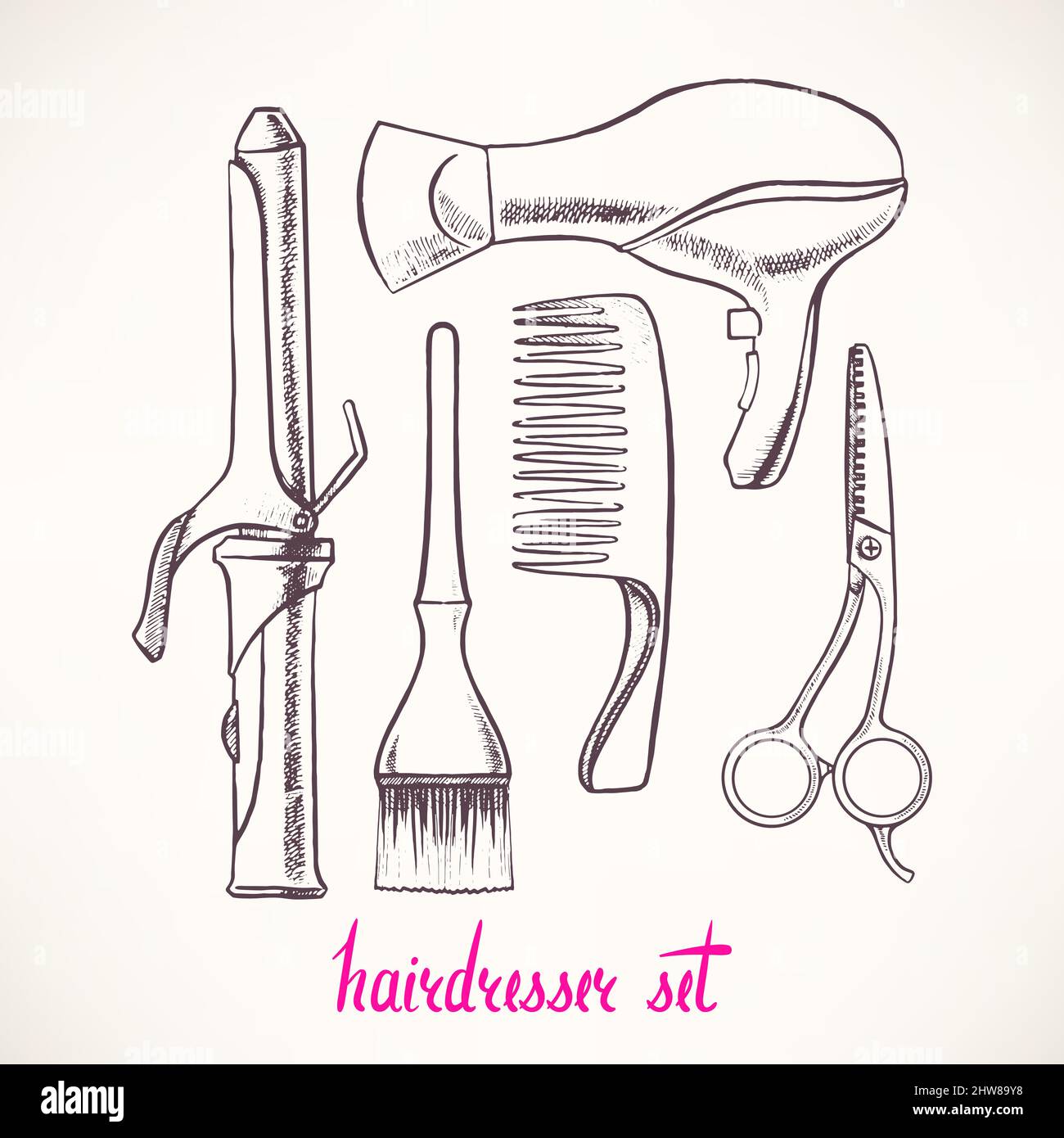 Set with accessories hairdressing. hand-drawn illustration Stock Vector ...