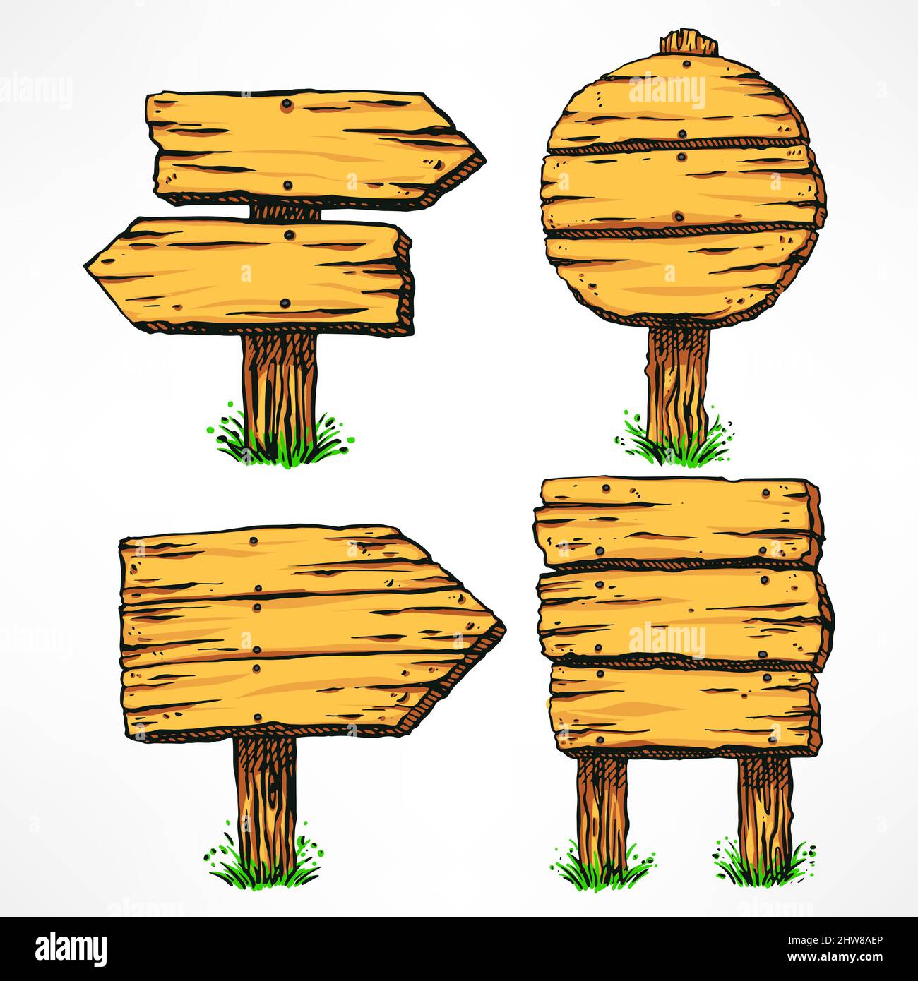 set of four wooden billboards. hand-drawn illustration Stock Vector ...
