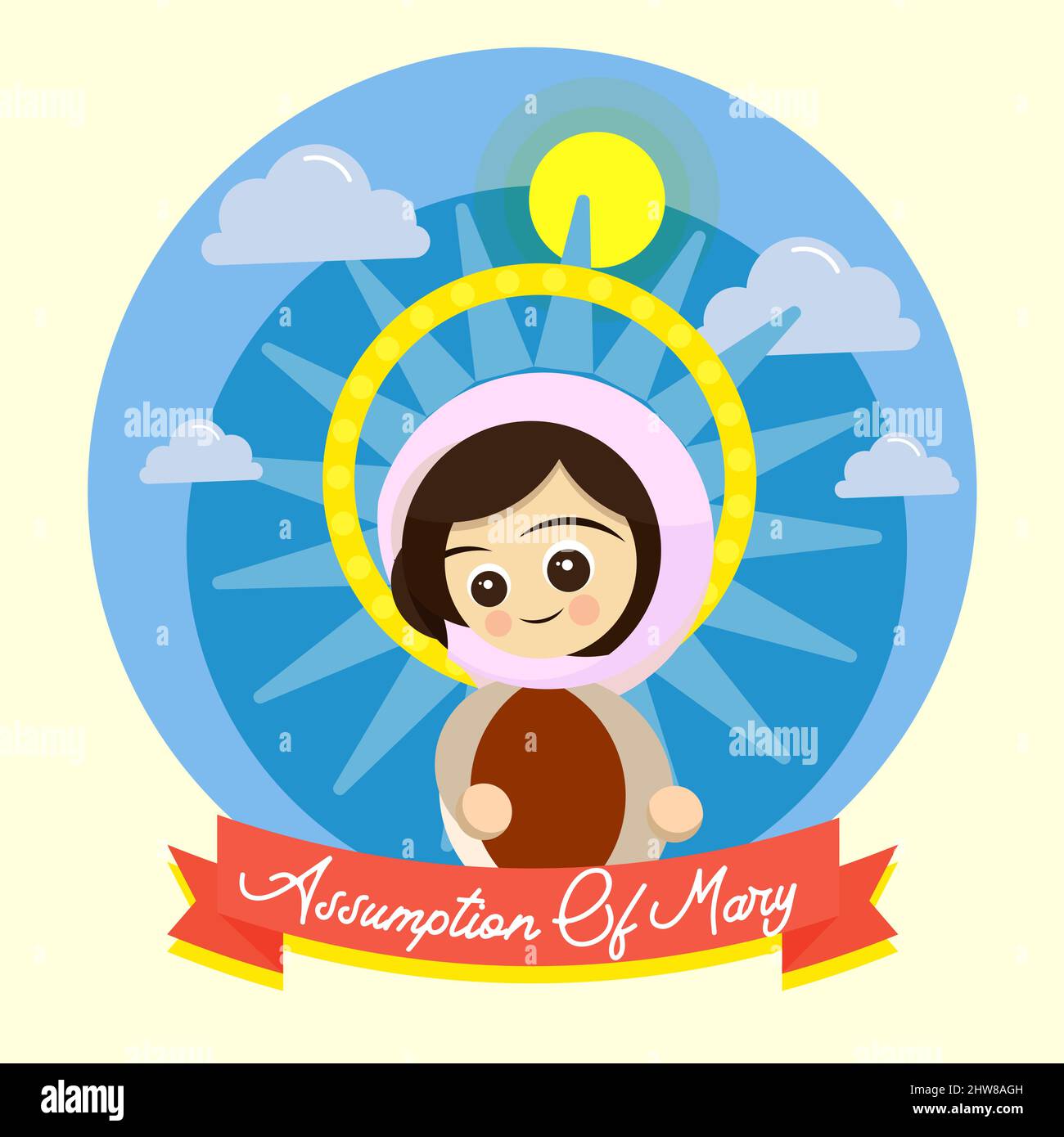 Happy Assumption of Mary day vector illustration greeting card, God ...