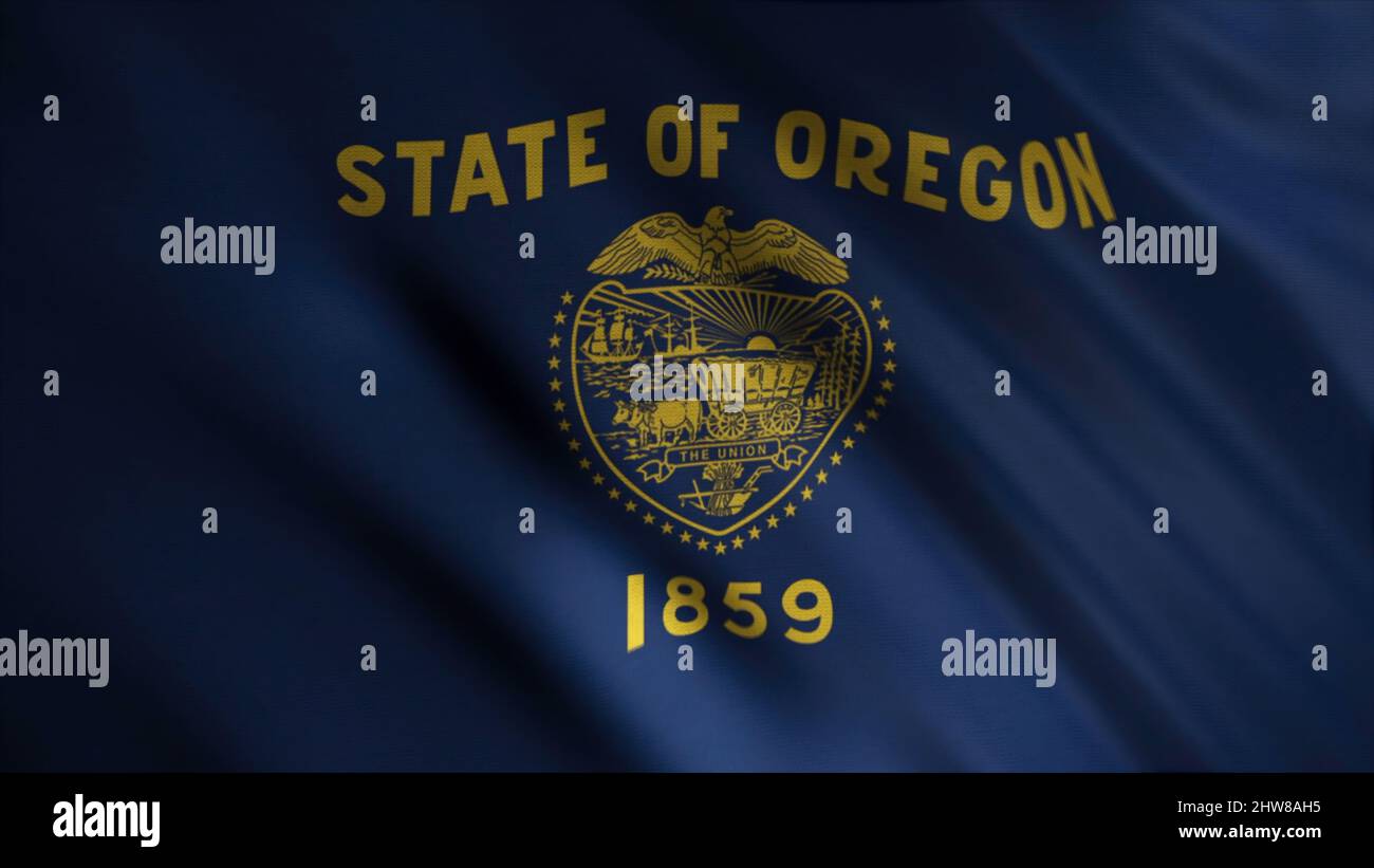 Abstract of Oregon state's flag waving in the wind. The flag of the ...