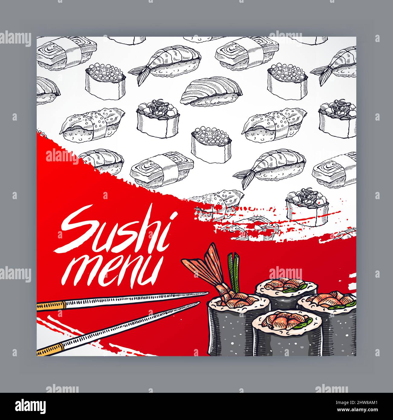 cute cover for sushi menu. hand-drawn illustration - 2 Stock Vector ...