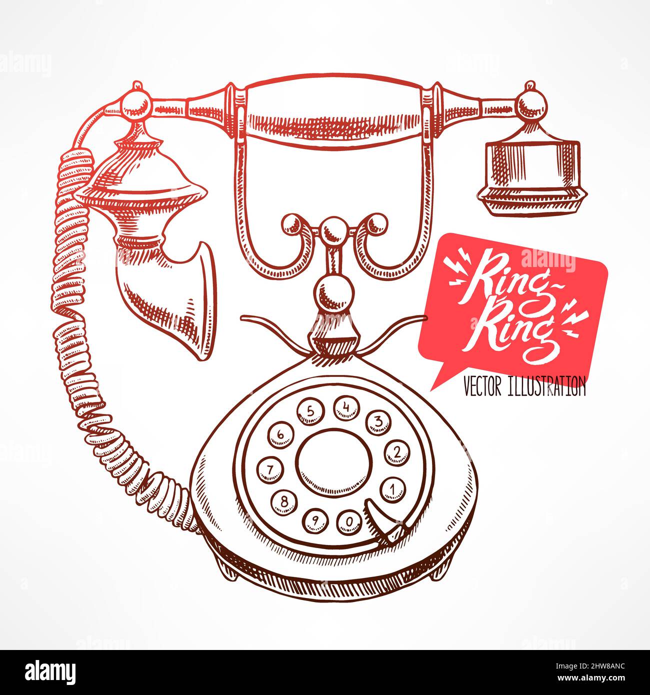 beautiful vintage phone. hand-drawn illustration Stock Vector Image ...
