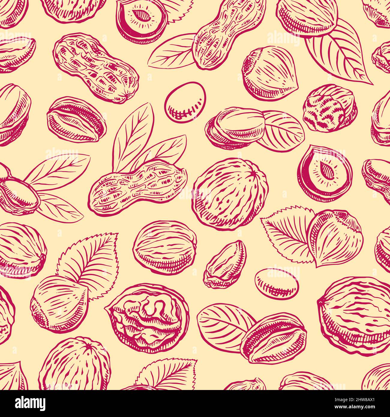 seamless background with a different nuts. hand-drawn illustration ...