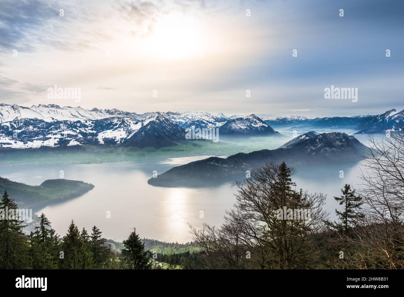 Wide grand panorama of Mount Apa and Lake Lucerne Stock Photo - Alamy
