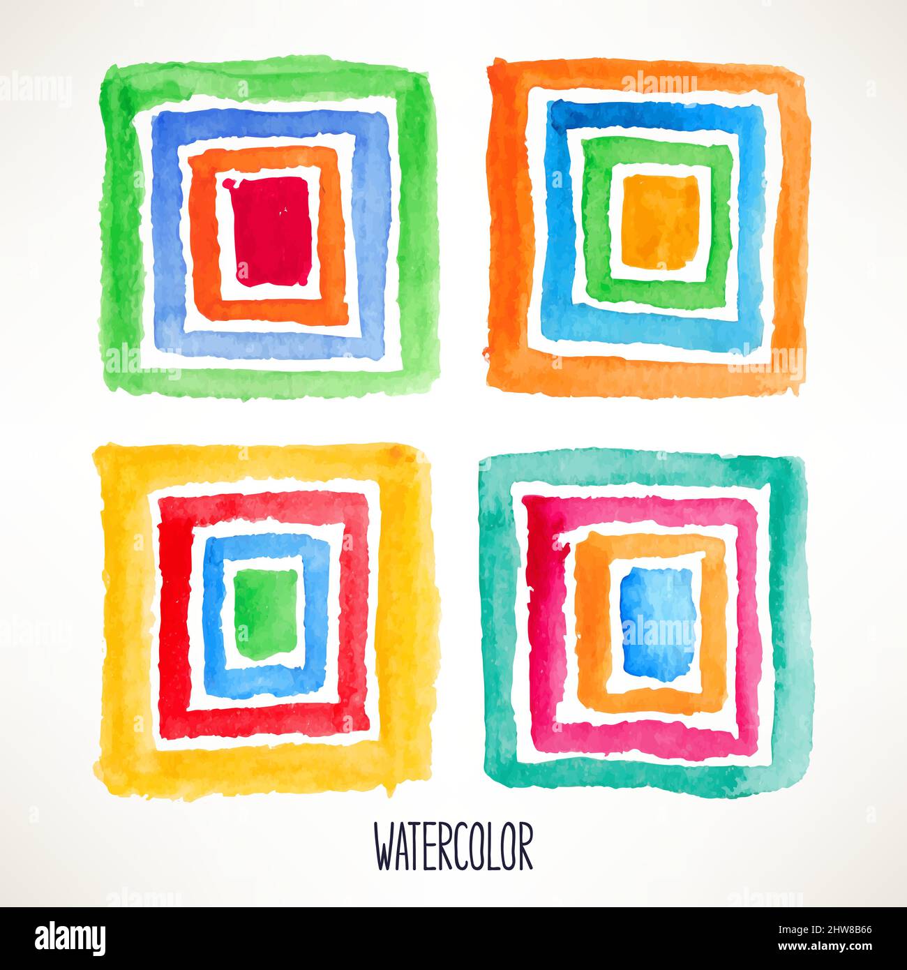 Set of beautiful watercolor colored squares. hand-drawn illustration ...