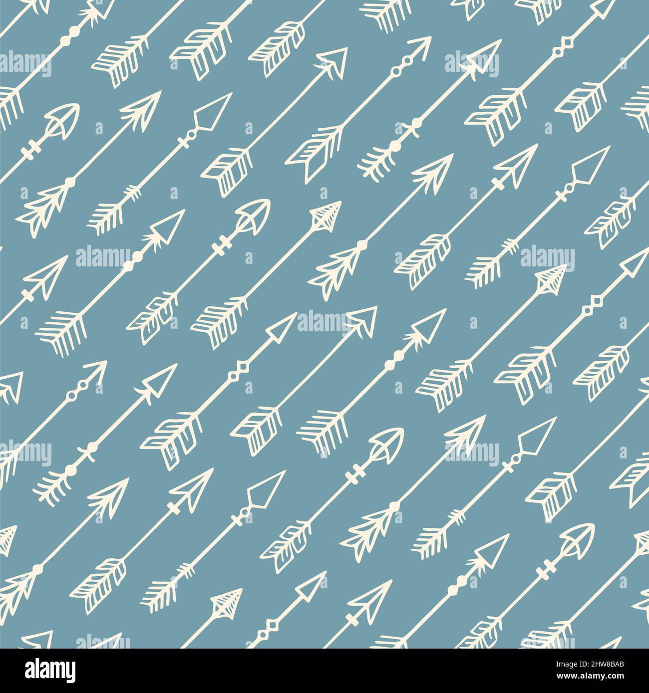 Cute seamless background with hand-drawn beige arrows on a blue ...