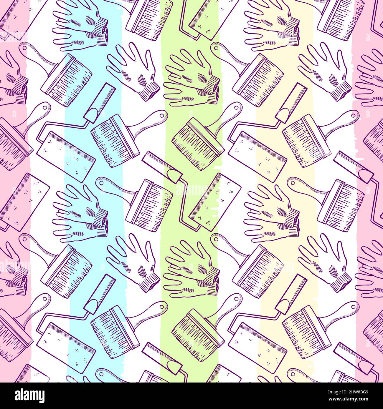 cute seamless background of sketch painter working tools. hand-drawn ...