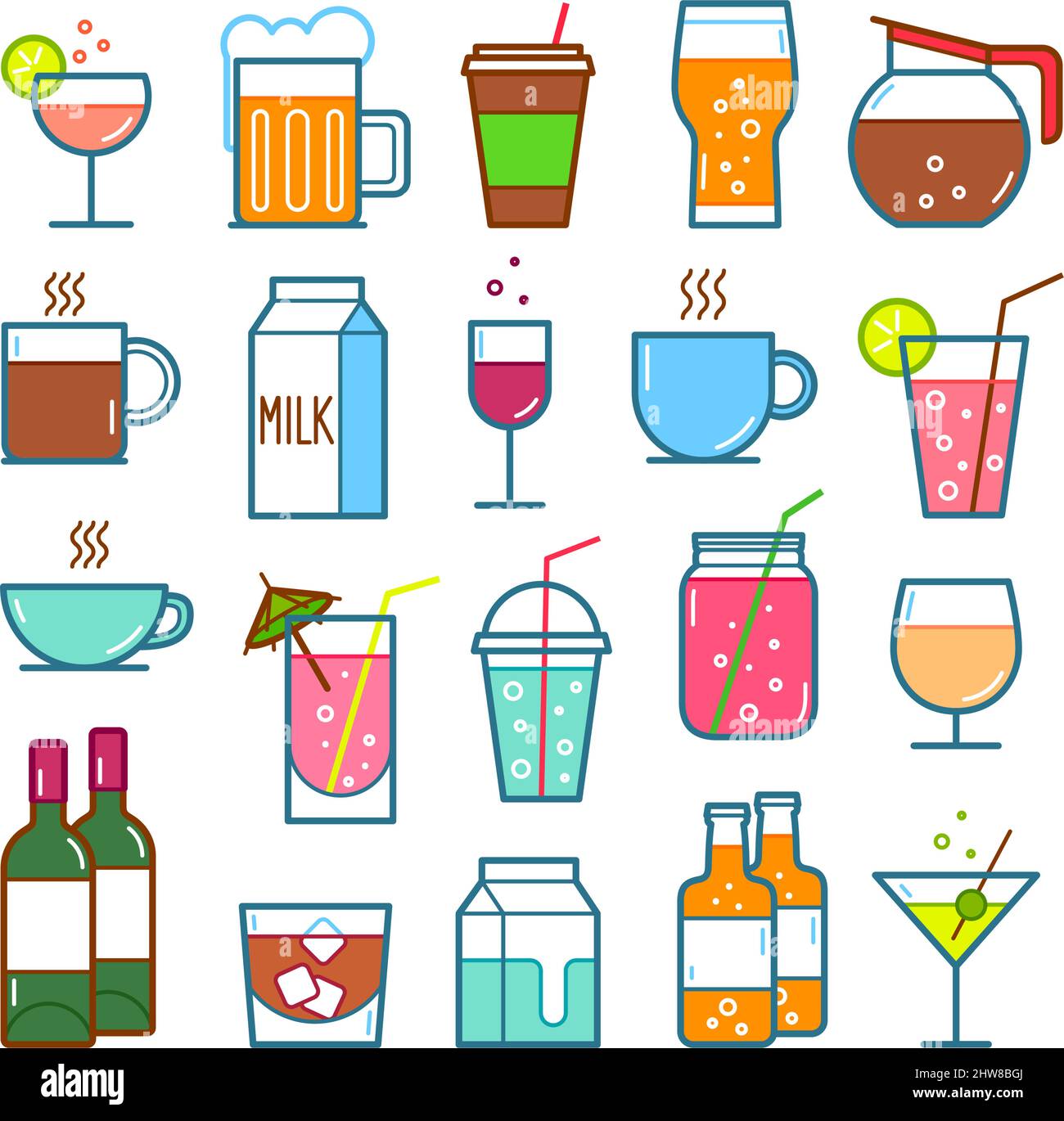 Set of drink and beverage icons. Vector illustration Stock Vector Image ...