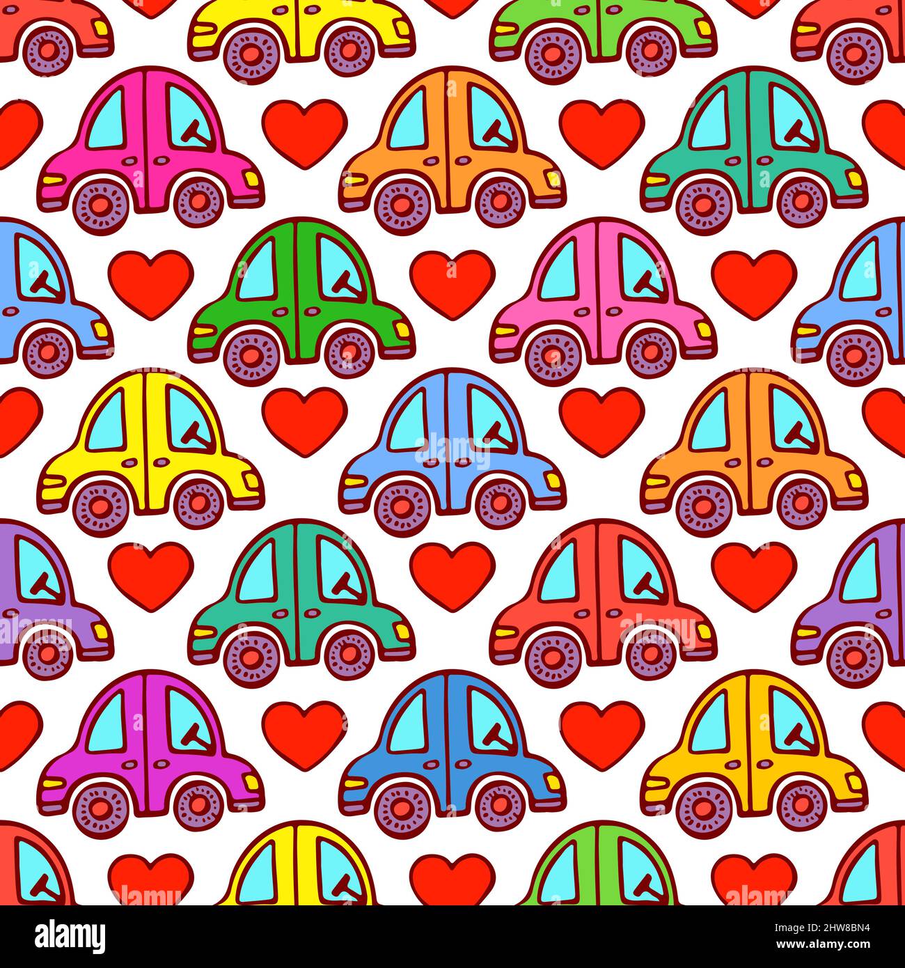cute seamless pattern of cars and hearts. hand-drawn illustration Stock ...