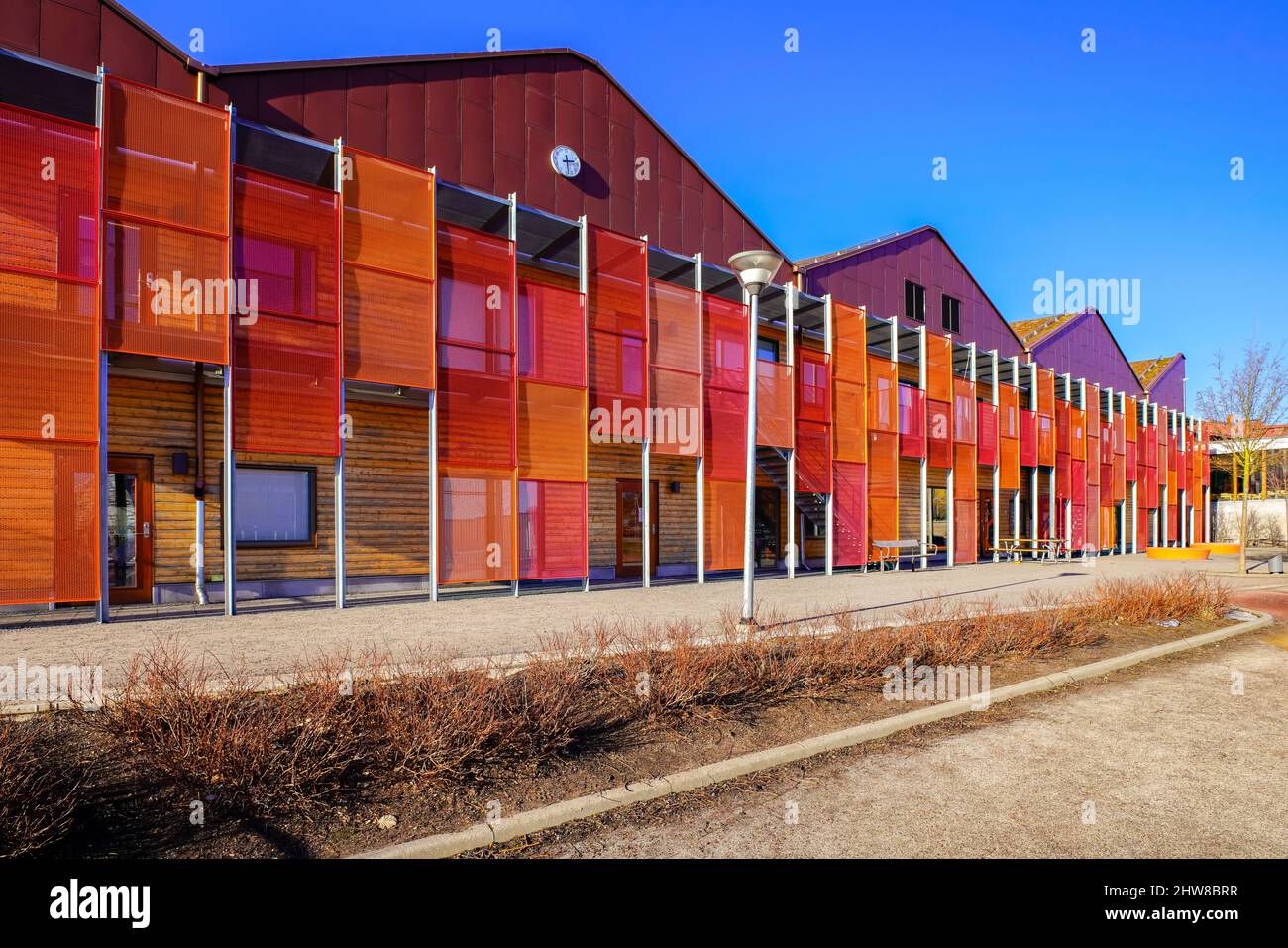 Colorful elementary school building in Ursvik (Ursvikskolan) in ...