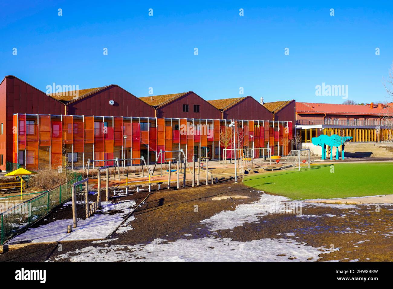 Colorful elementary school building in Ursvik (Ursvikskolan) in ...