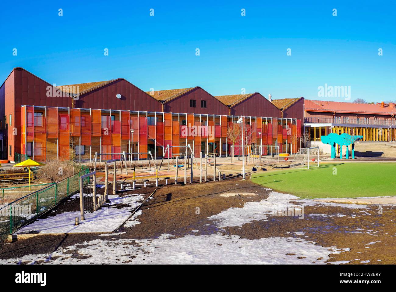 Colorful elementary school building in Ursvik (Ursvikskolan) in ...