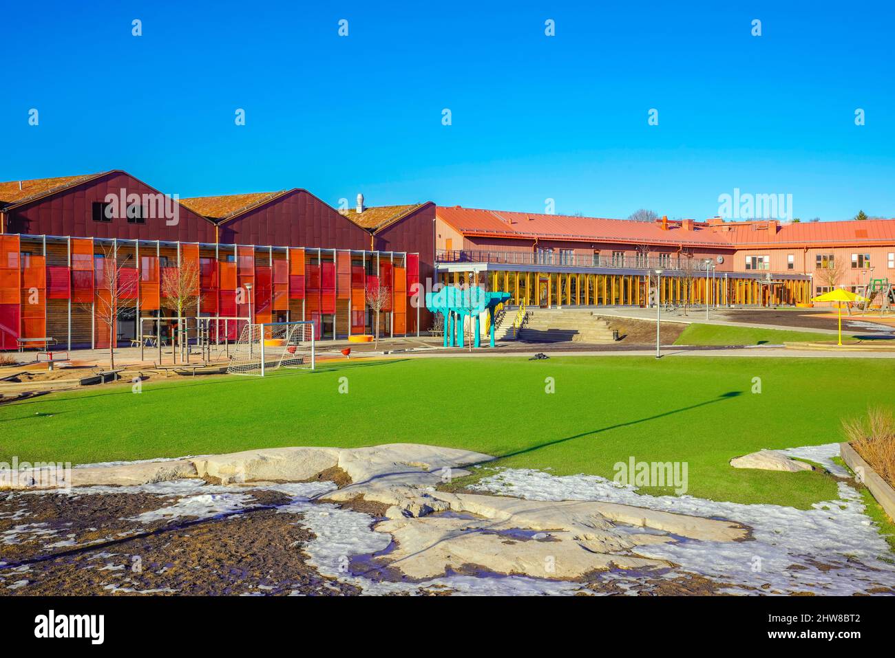 Colorful elementary school building in Ursvik (Ursvikskolan) in ...