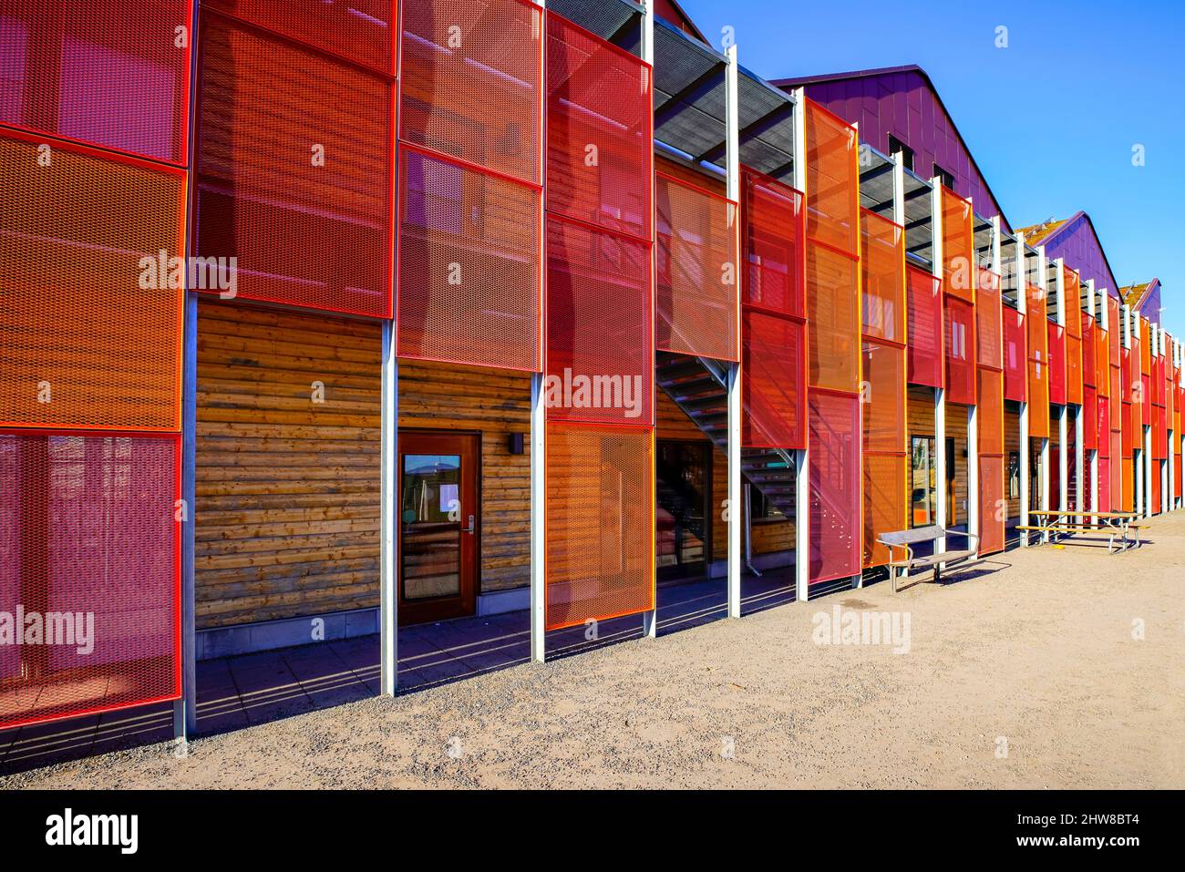 Colorful elementary school building in Ursvik (Ursvikskolan) in ...