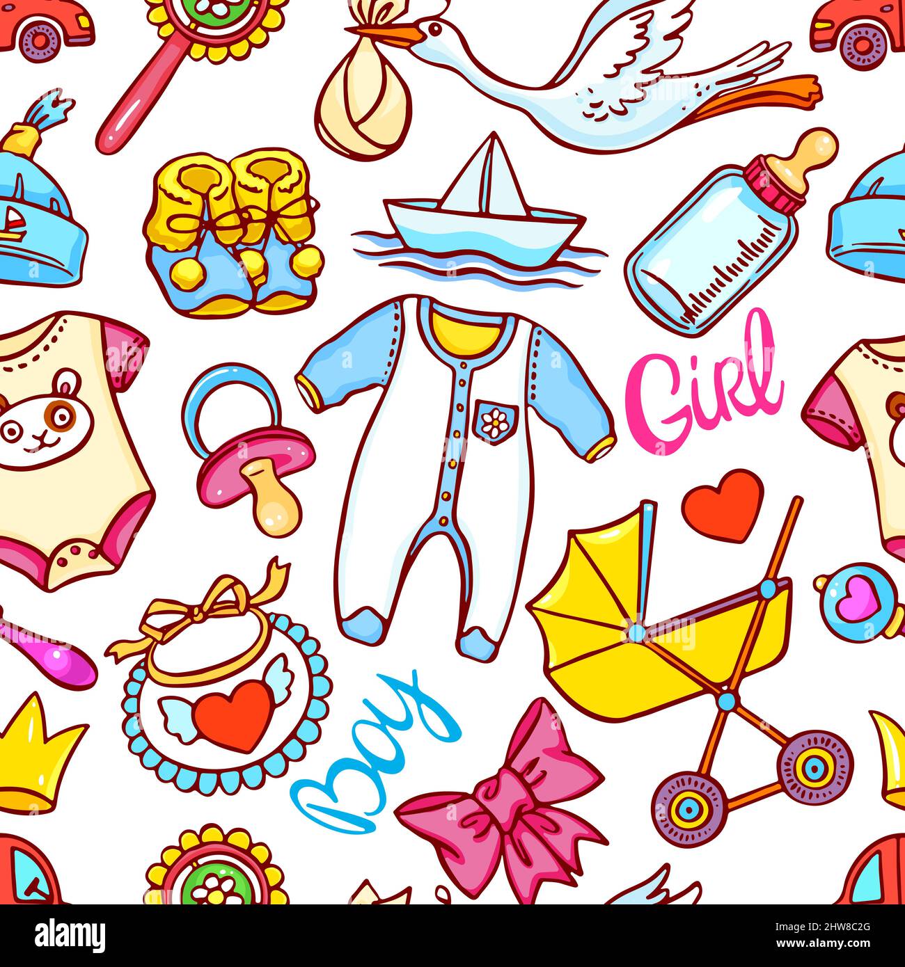 cute seamless pattern of different things for children. hand-drawn ...