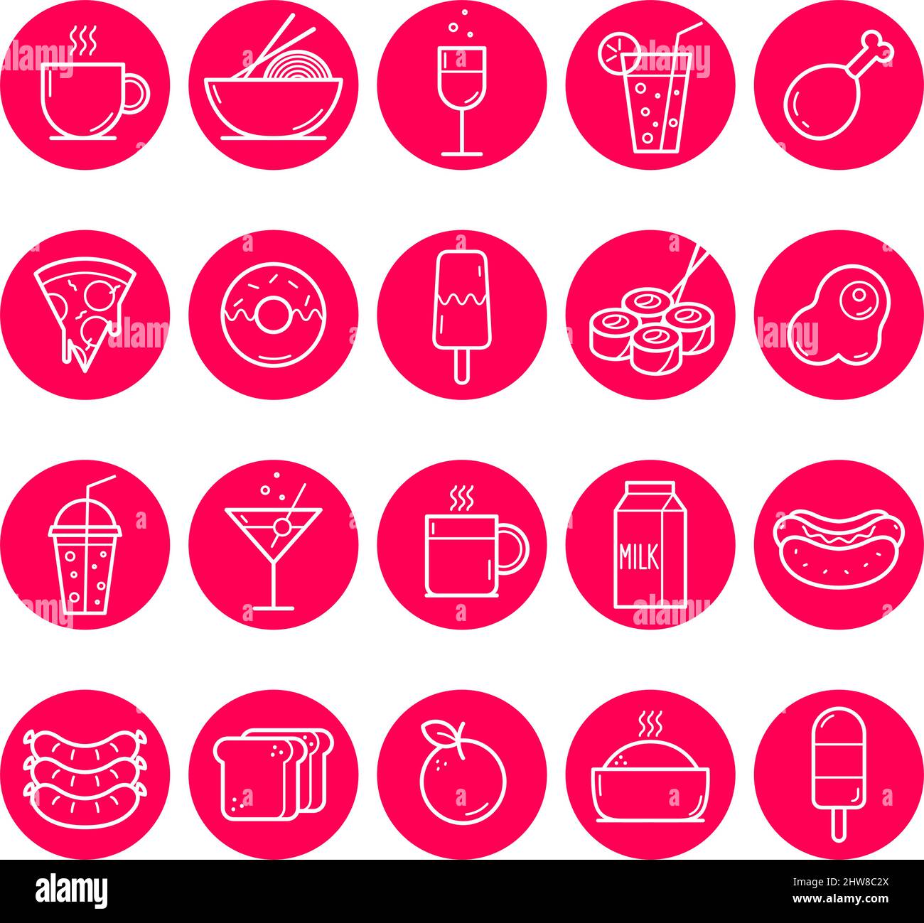 Food and Drink round icons set. Vector illustration Stock Vector Image ...
