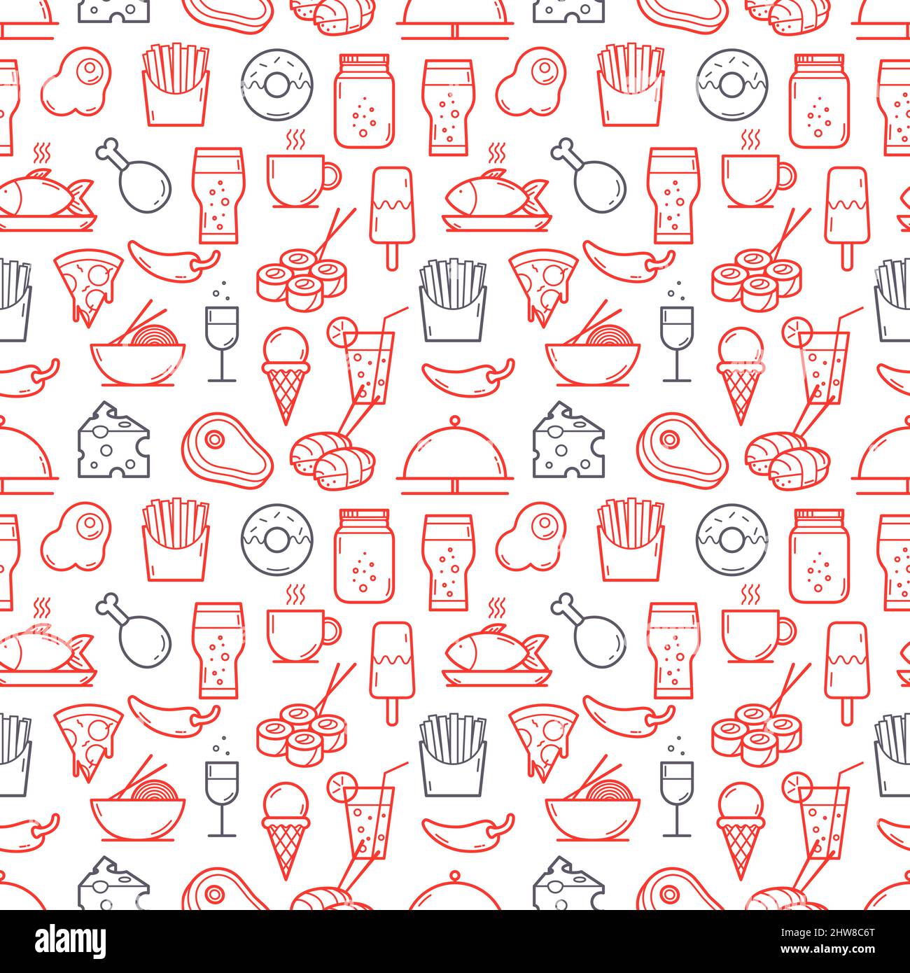 Seamless background of Food and Drink icons set. Vector illustration ...