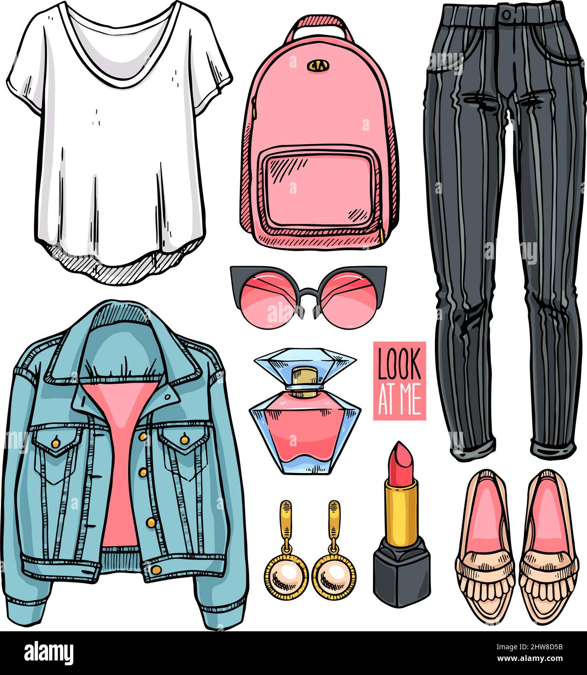 Woman jeans and backpack Stock Vector Images - Alamy