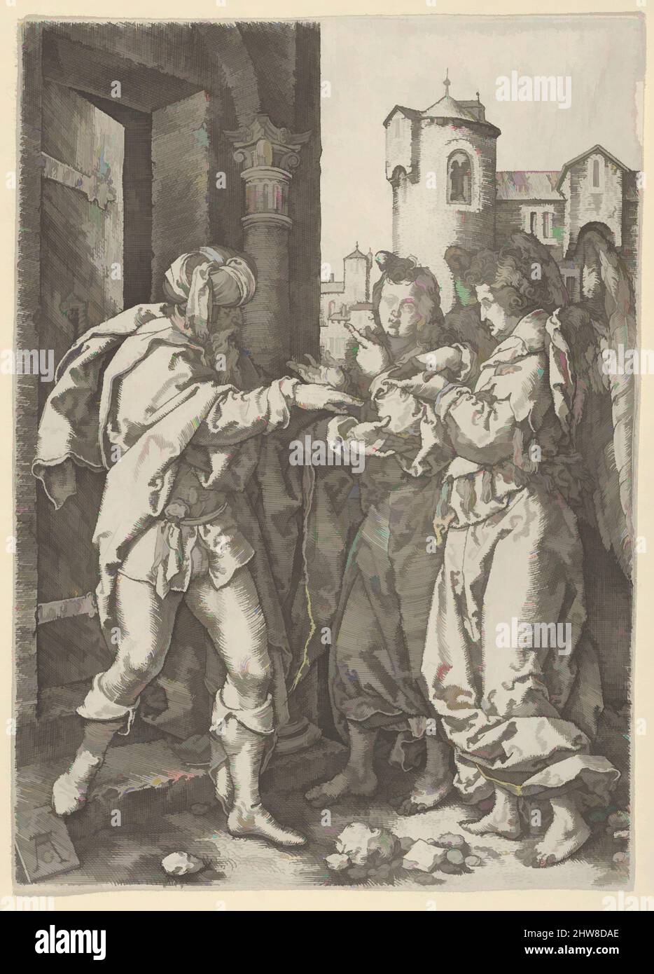 Art inspired by Lot Welcomes the Angels, from The Story of Lot, 1555 ...