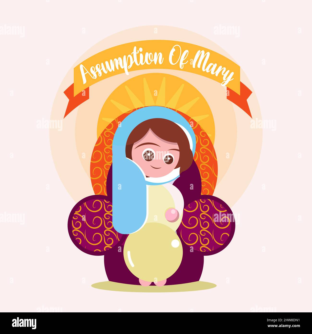 Assumption of Mary day vector illustration greeting, God Angel Virgin ...