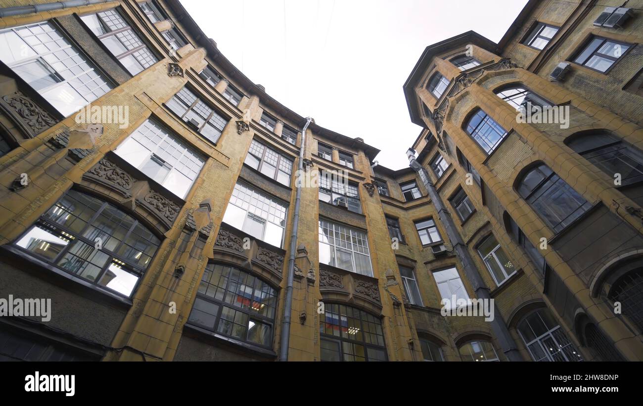 Bottom view of rounded house on background of sky. Action. Old ...