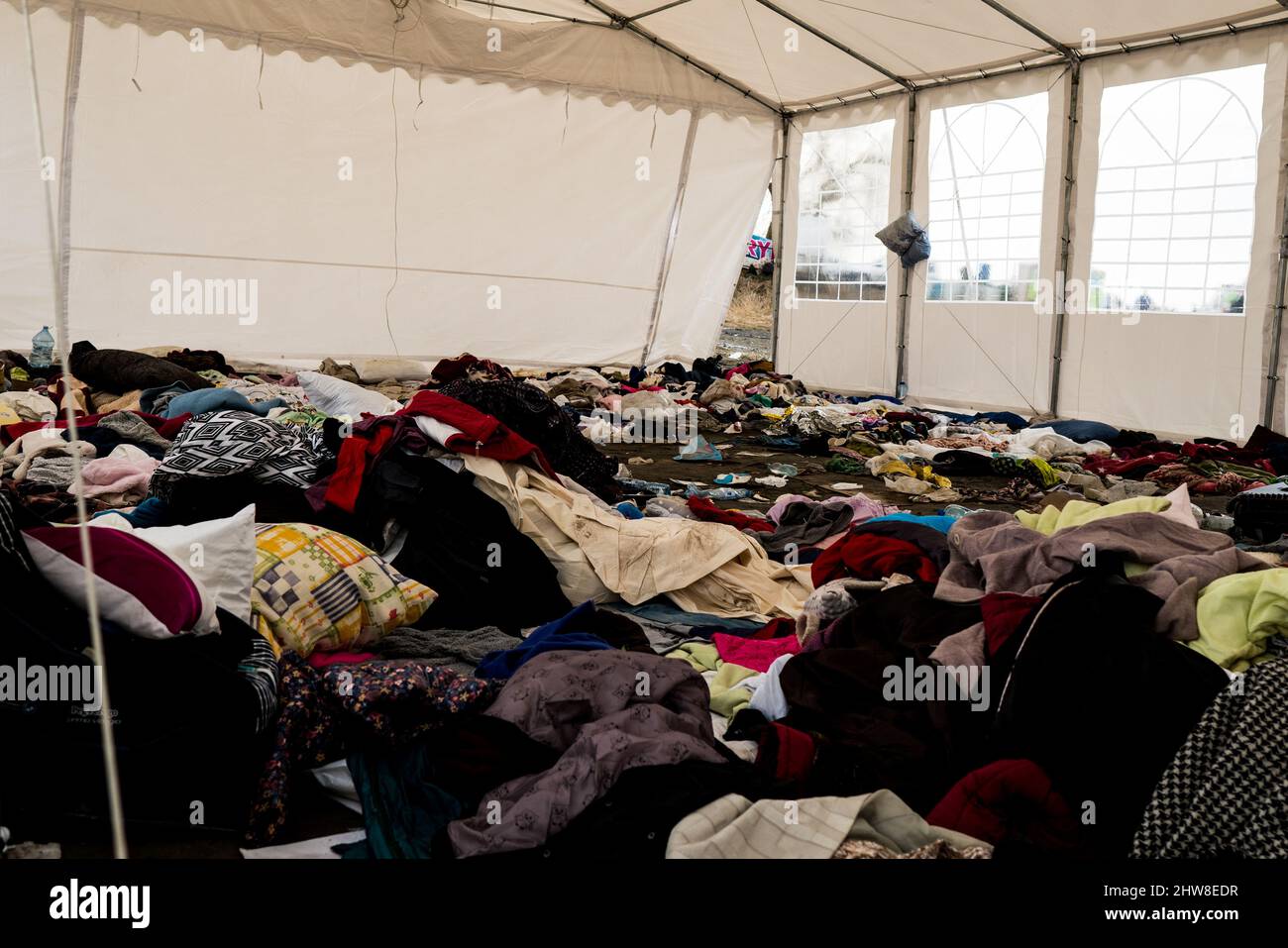 Old personal items and clothes left behind by refugees after taking new ...