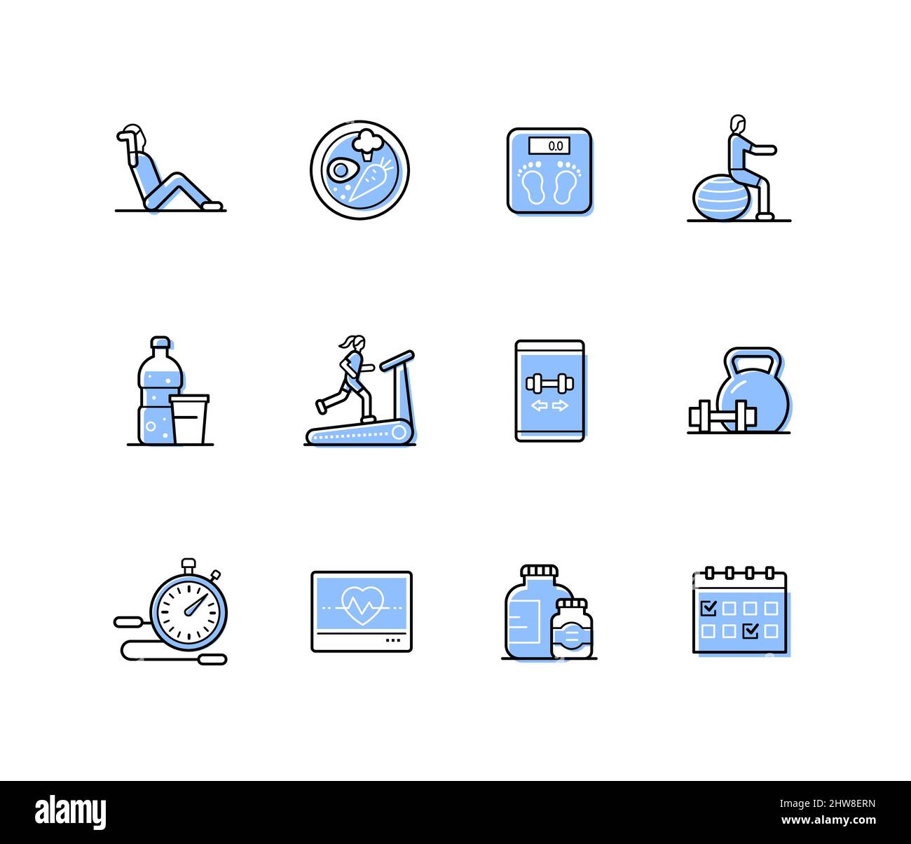 Doing sports - modern line design style icons set with editable stroke ...