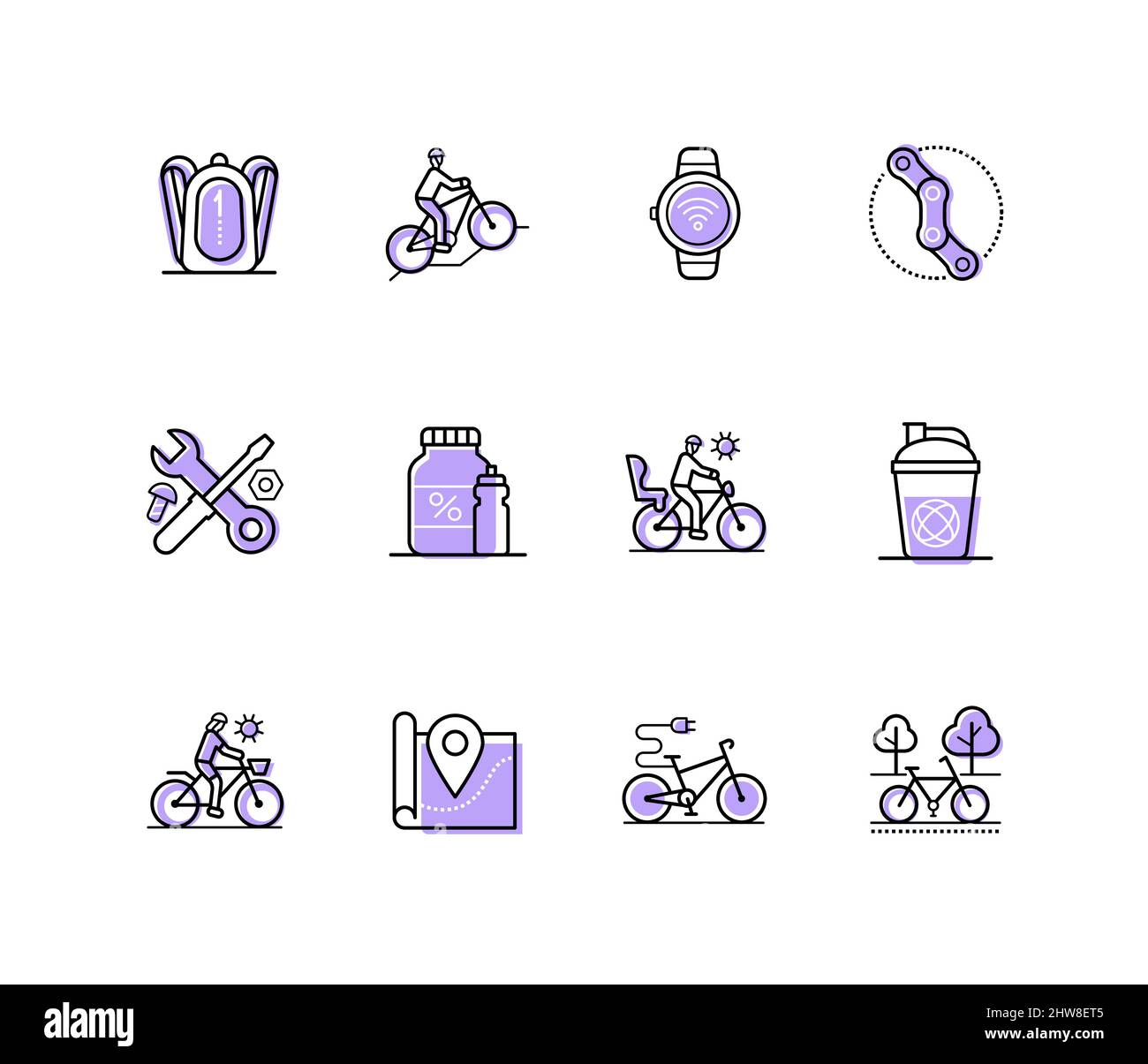 Cycling and travel - modern line design style icons set with editable ...