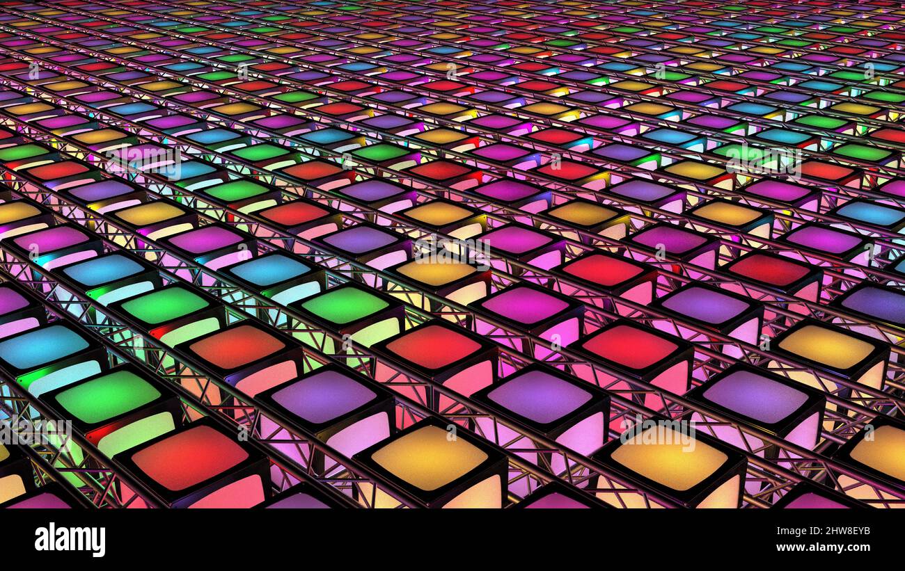 Stage Light Boxes. Green screen background. 3d Rendering. Virtual set ...