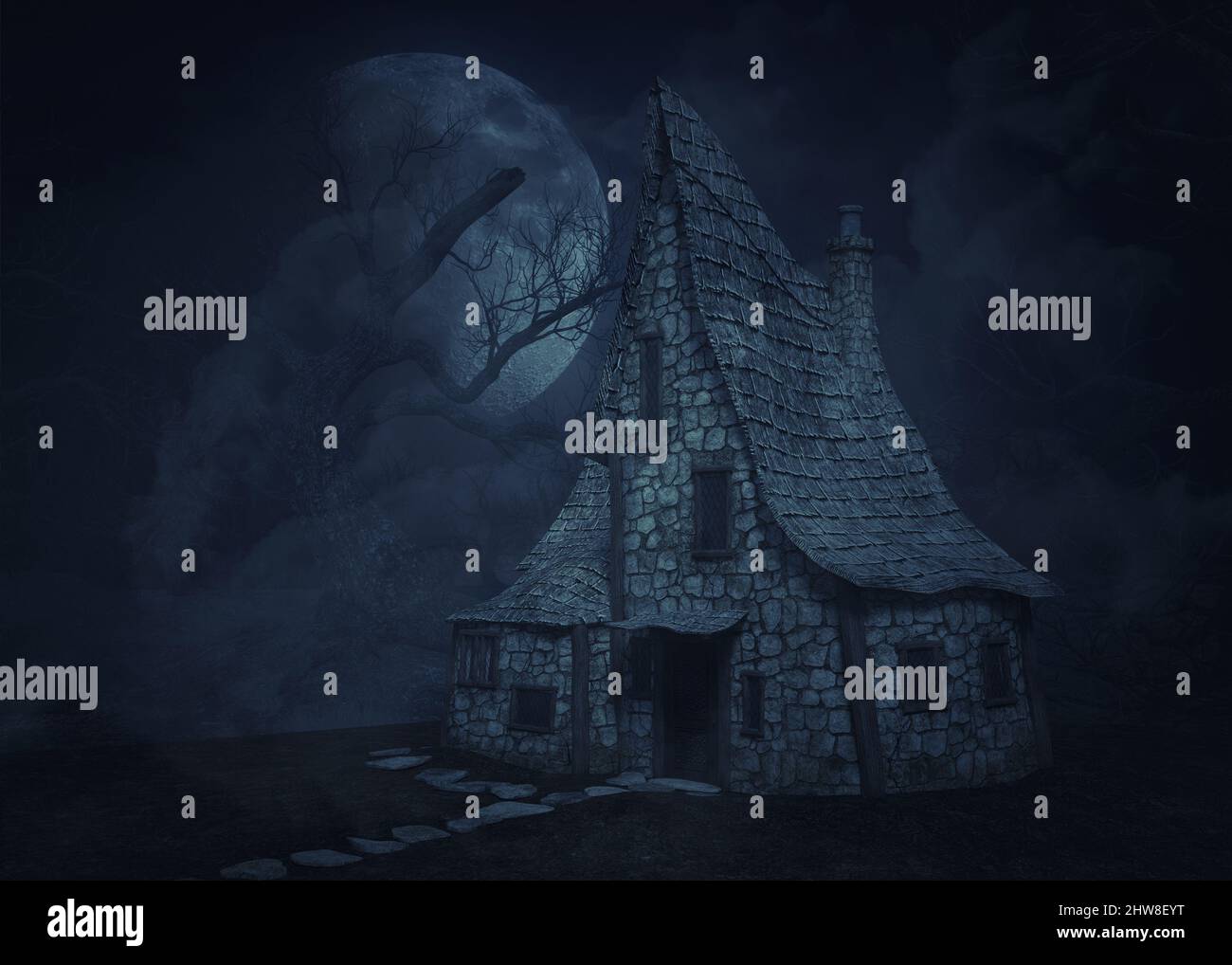 Scary house night 3d render High Resolution Stock Photography and ...