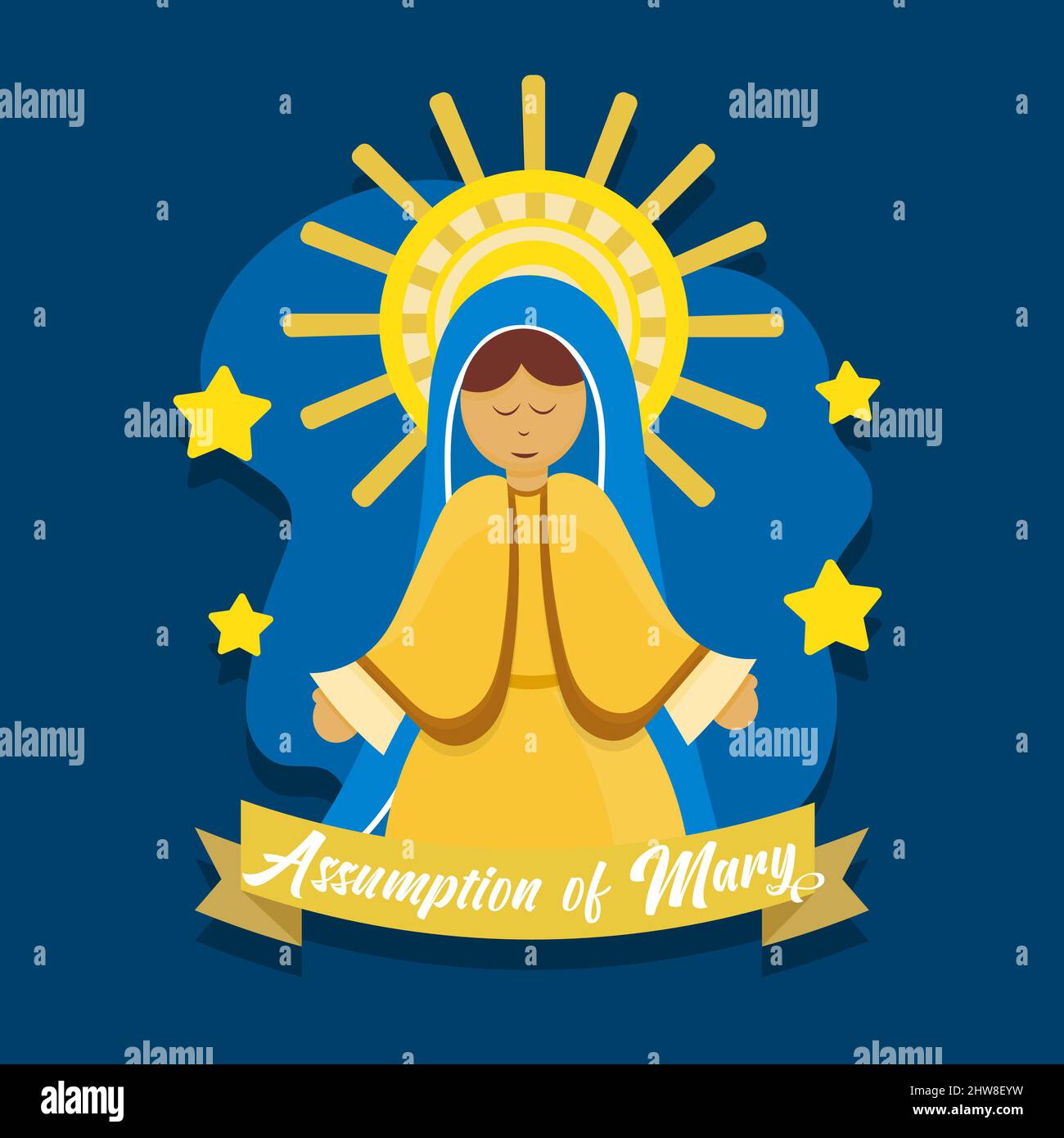 Assumption of Mary day vector illustration greeting card, Virgin Mary ...