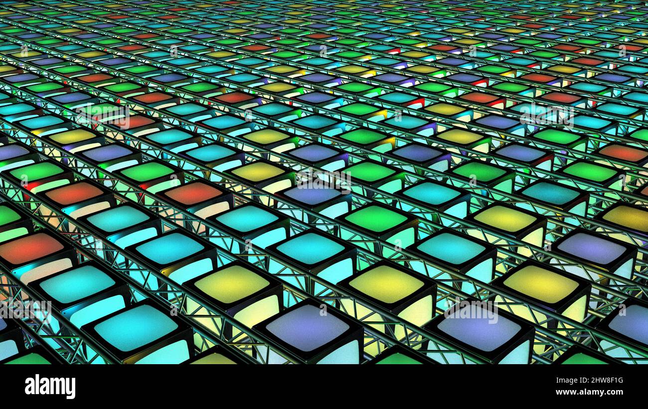 Stage Light Boxes. Green screen background. 3d Rendering. Virtual set ...