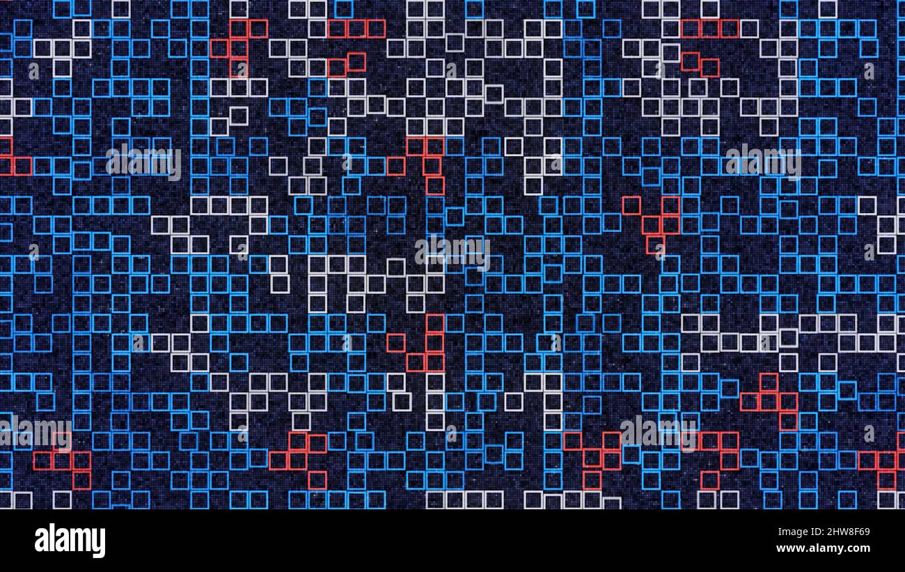 Tetris squares with neon light. Animation. Beautiful set of neon ...