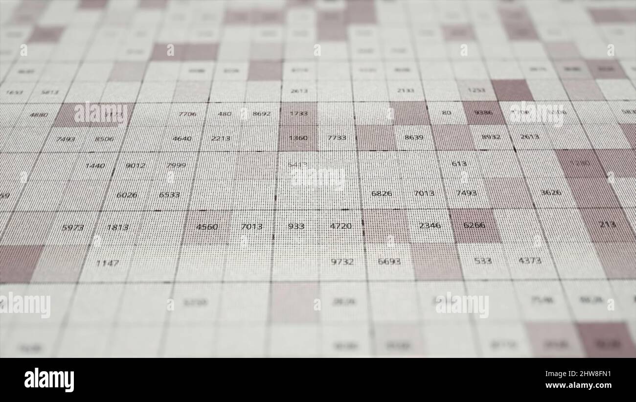 Abstract data processing over white and pink blinking squares. Science ...