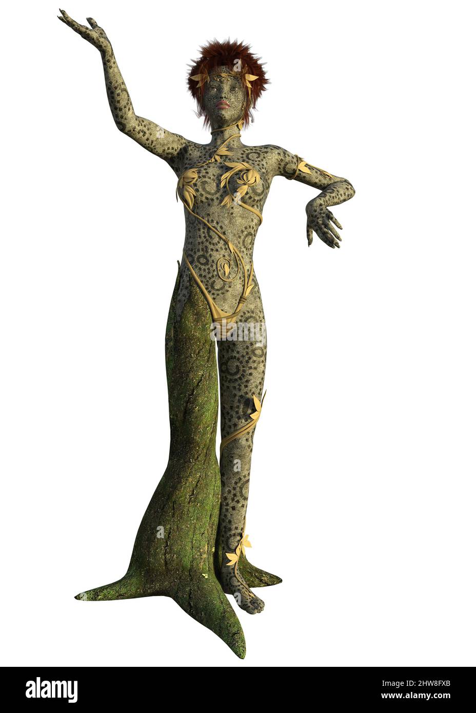 Fantasy dryad woman with tree trunk leg, 3d Illustration Stock Photo ...