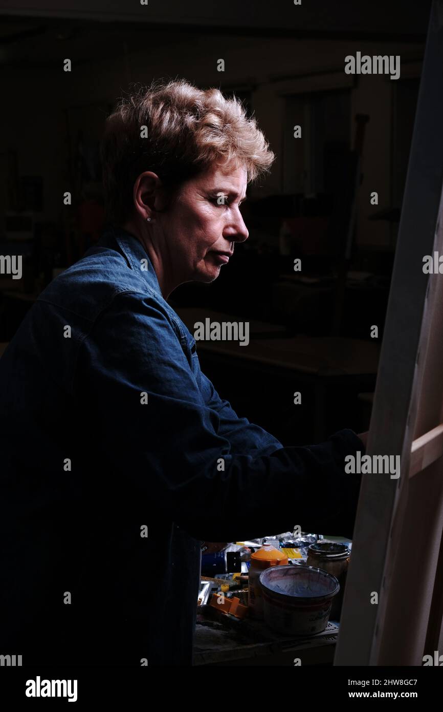 Artist (Fiona Kelly) Working on Canvas Stock Photo - Alamy