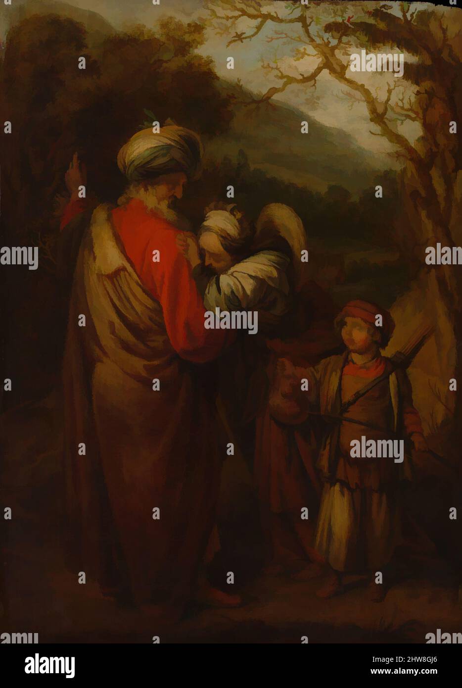 Art inspired by Abraham Dismissing Hagar and Ishmael, 1658, Oil on wood ...