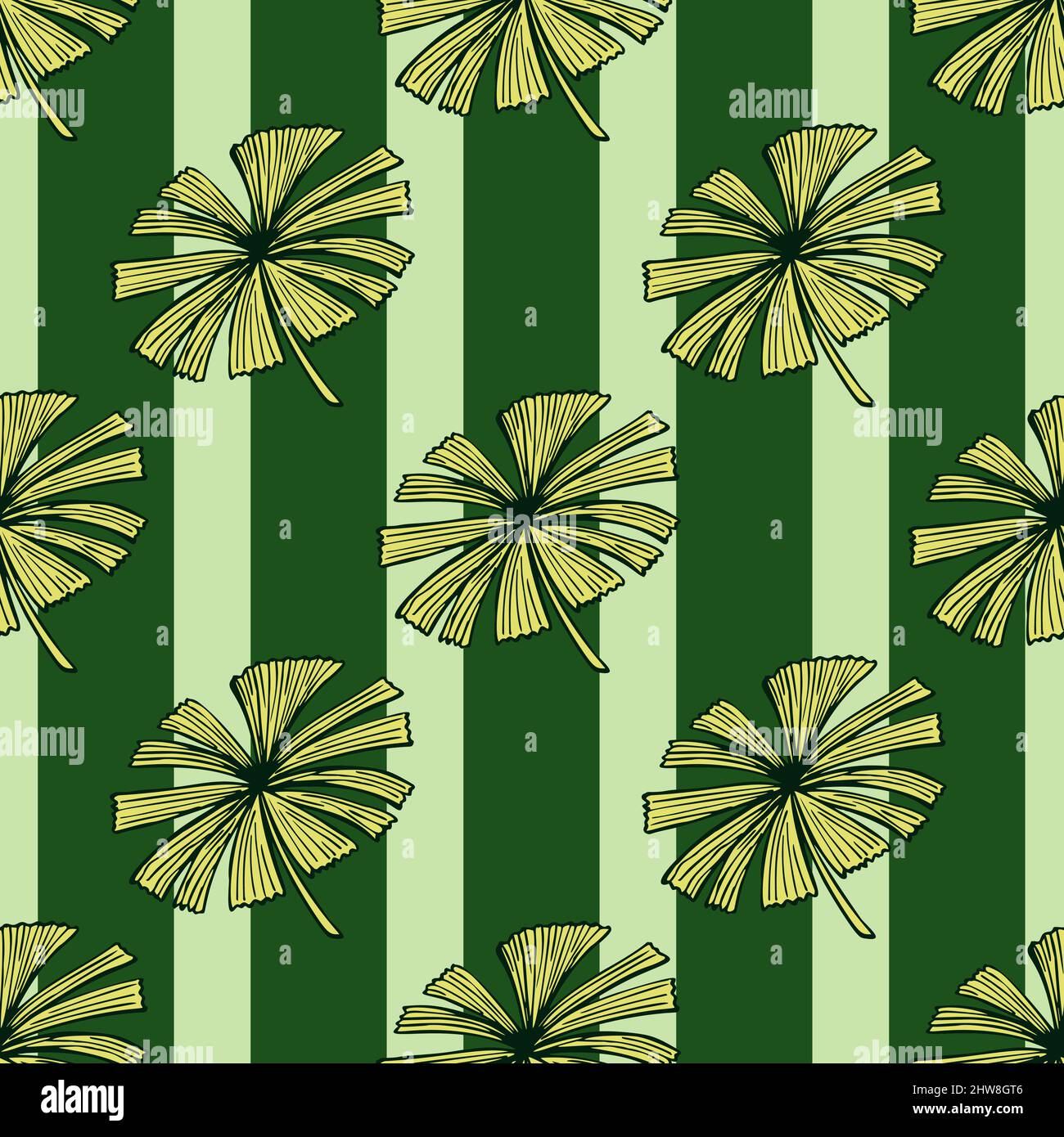 Fan palm leaves seamless pattern on. Vintage foliage of palmetto in ...
