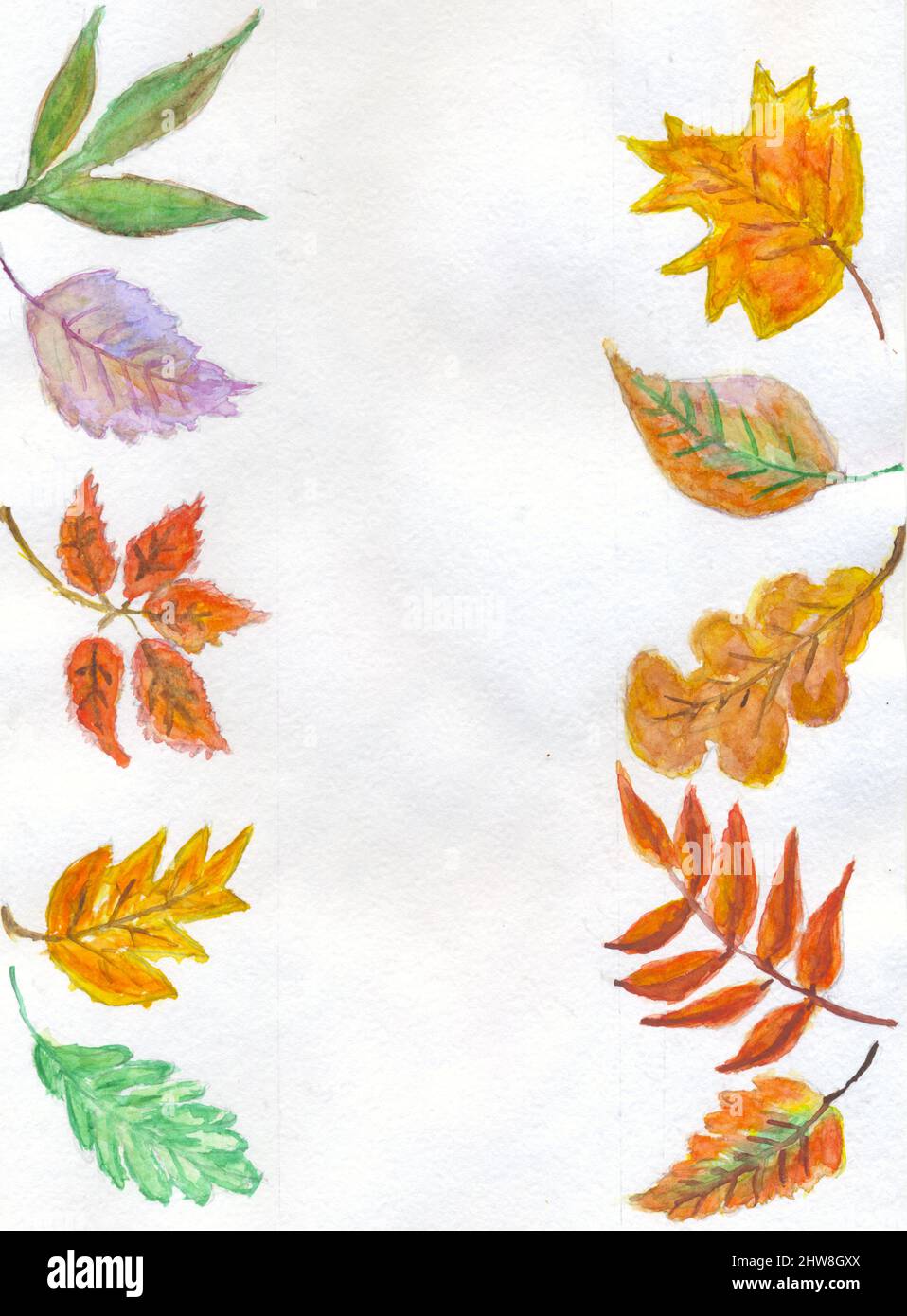 Colorful decorative frame with autumn leaves, hand drawn illustration ...