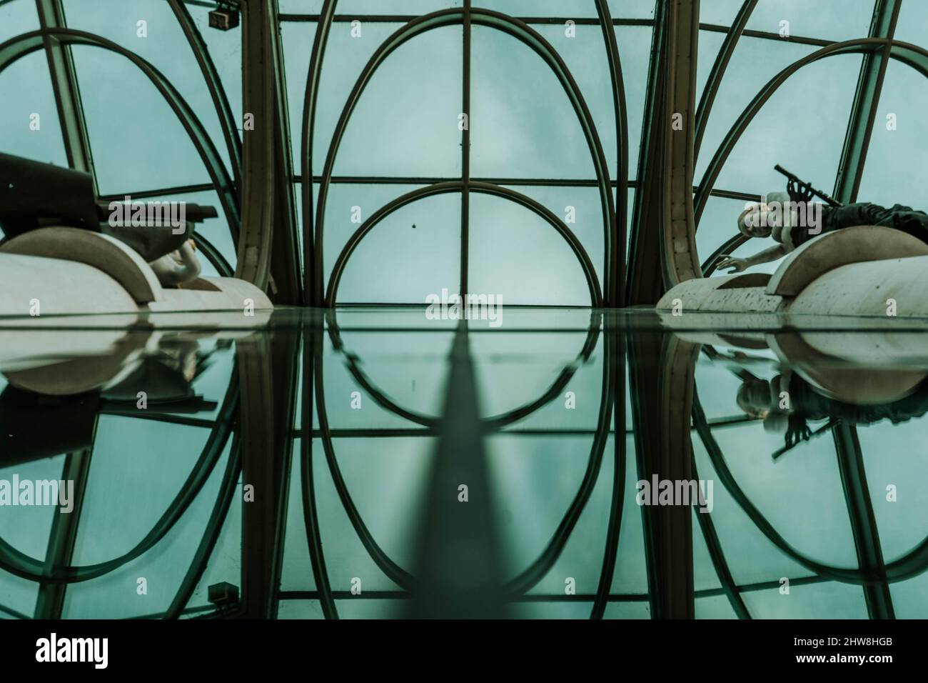 Photo of a modern abstract structure and its reflection Stock Photo - Alamy