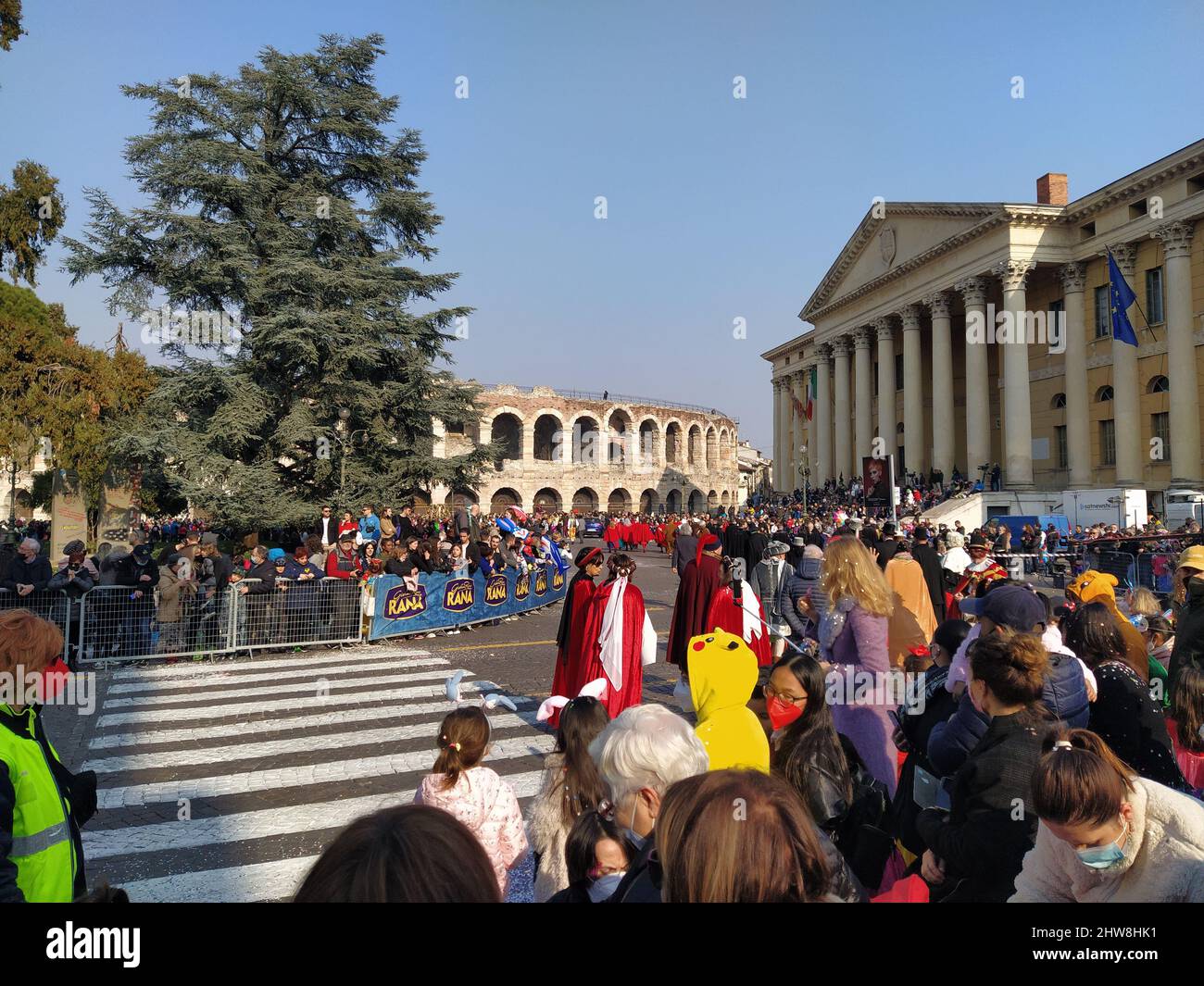 VERONA,ITALY-FEBRUARY 2022: chariots and masks parade during carnival ...