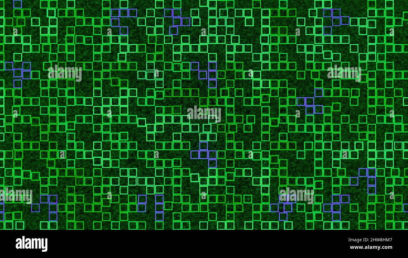 Tetris squares with neon light. Animation. Beautiful set of neon ...