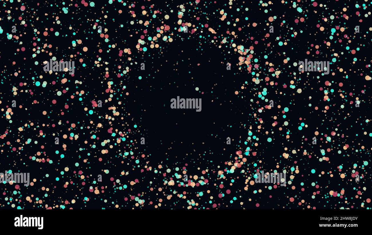 Colorful dots create circle on black background. Animation. Background ...